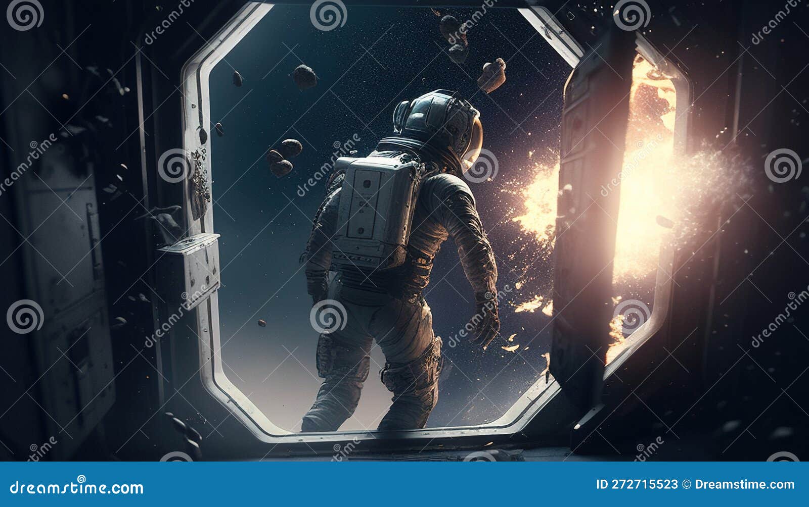 Astronaut Escape from a Doomed Ship, Digital Art Illustration ...