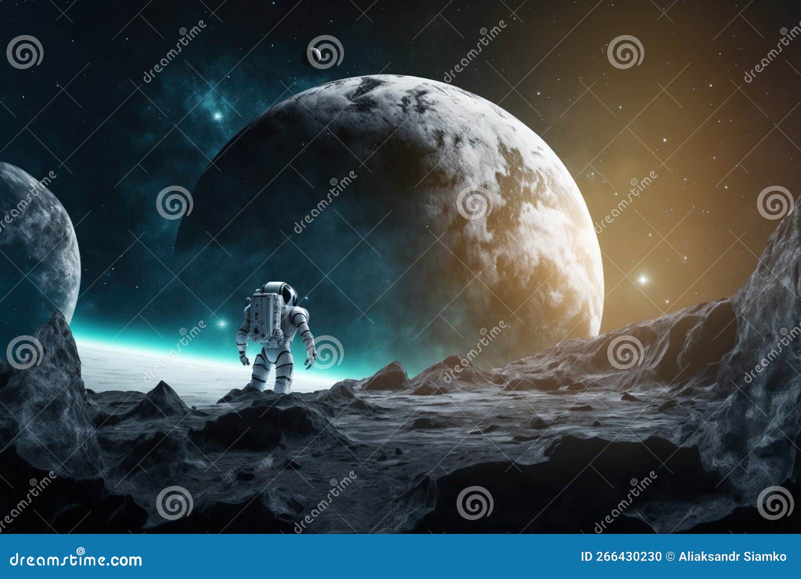 Astronaut Explore an Asteroid in Space 3D Rendering Stock Photo - Image ...