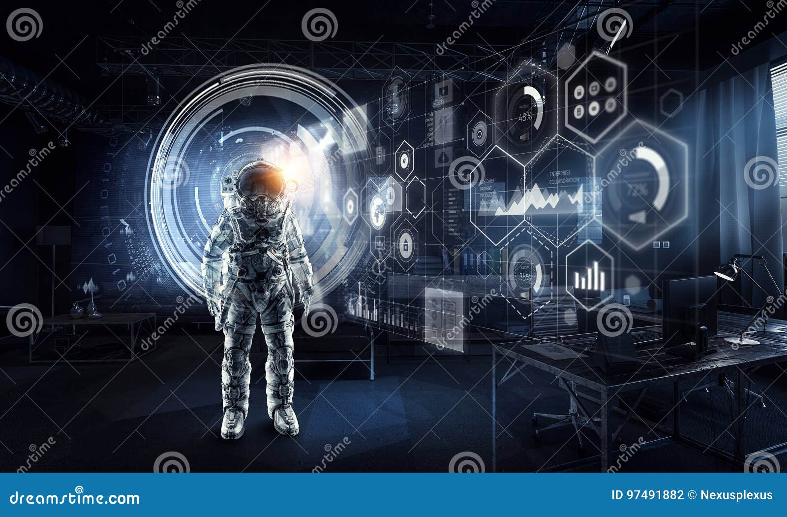 Astronaut Explorer in Laboratory. Mixed Media Stock Photo - Image of ...
