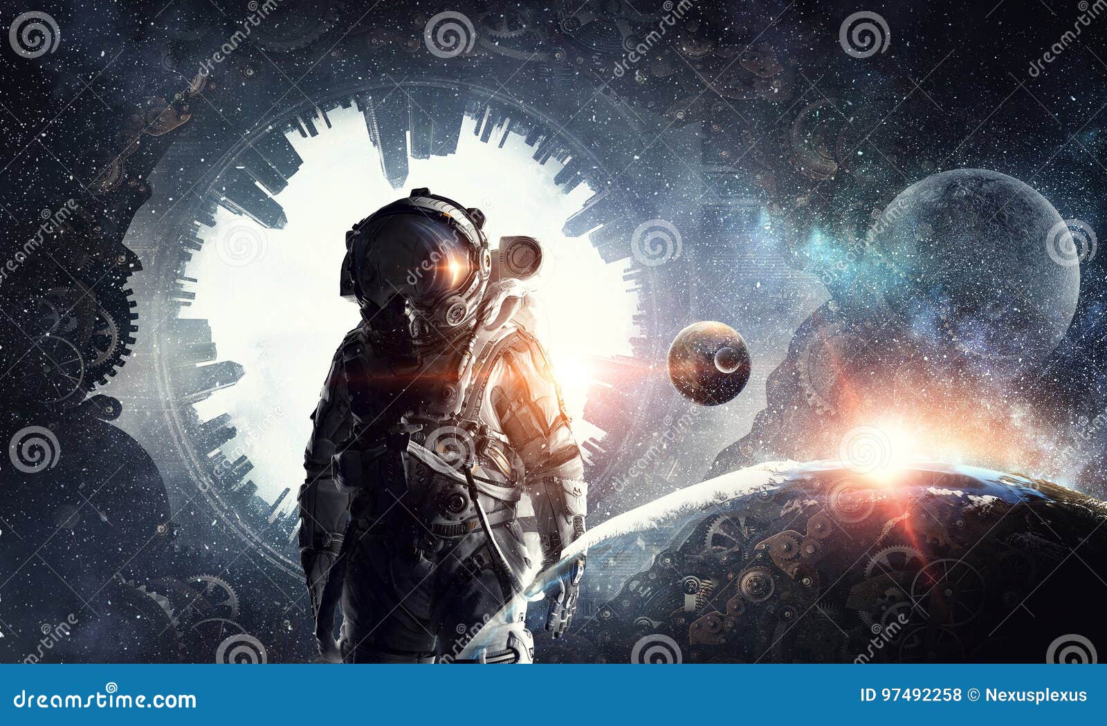 Astronaut Explorer in Space. Mixed Media Stock Illustration ...