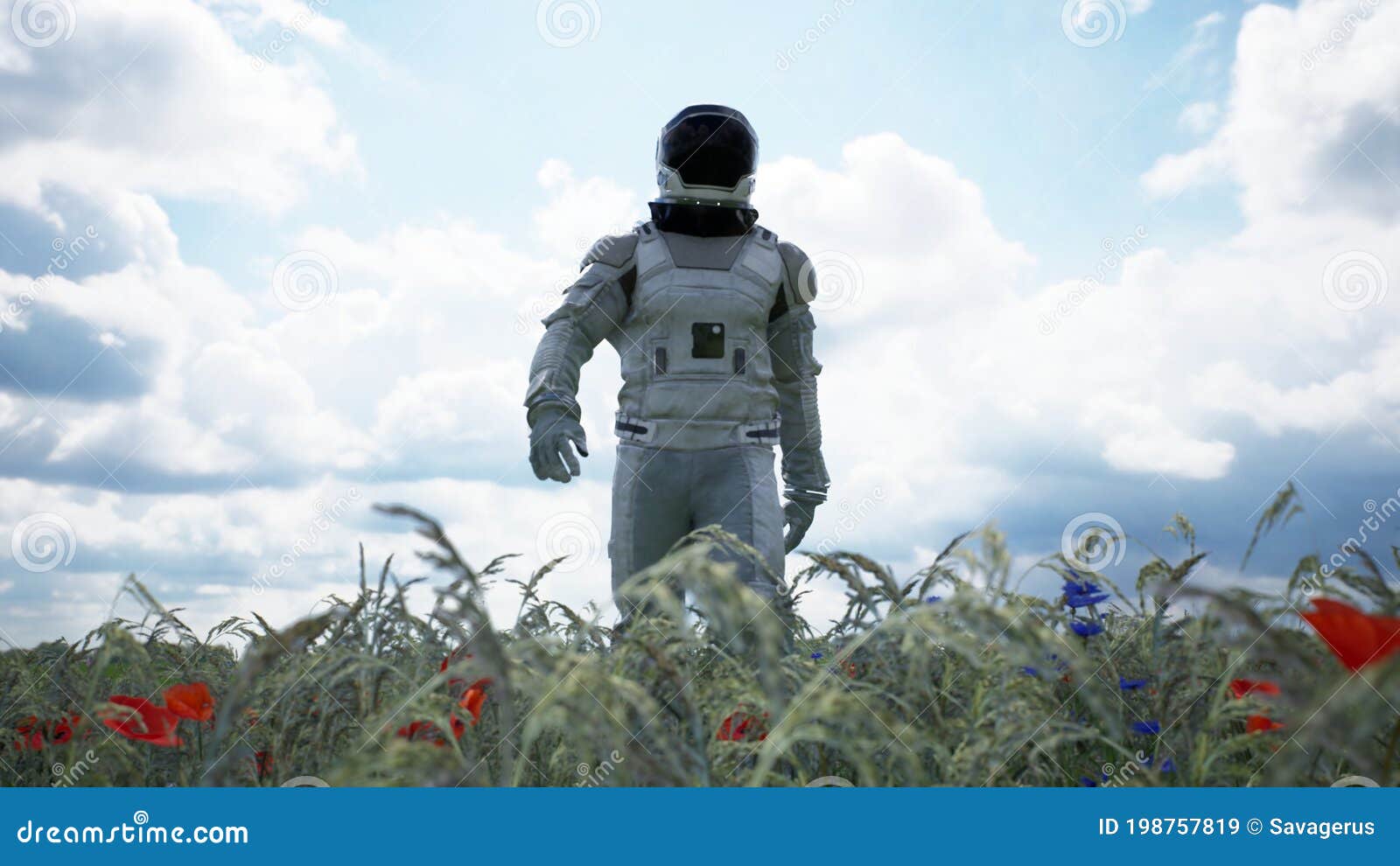 Astronaut Explorer Large Crater Arid Mountain Extra-Terrestrial Planet ...