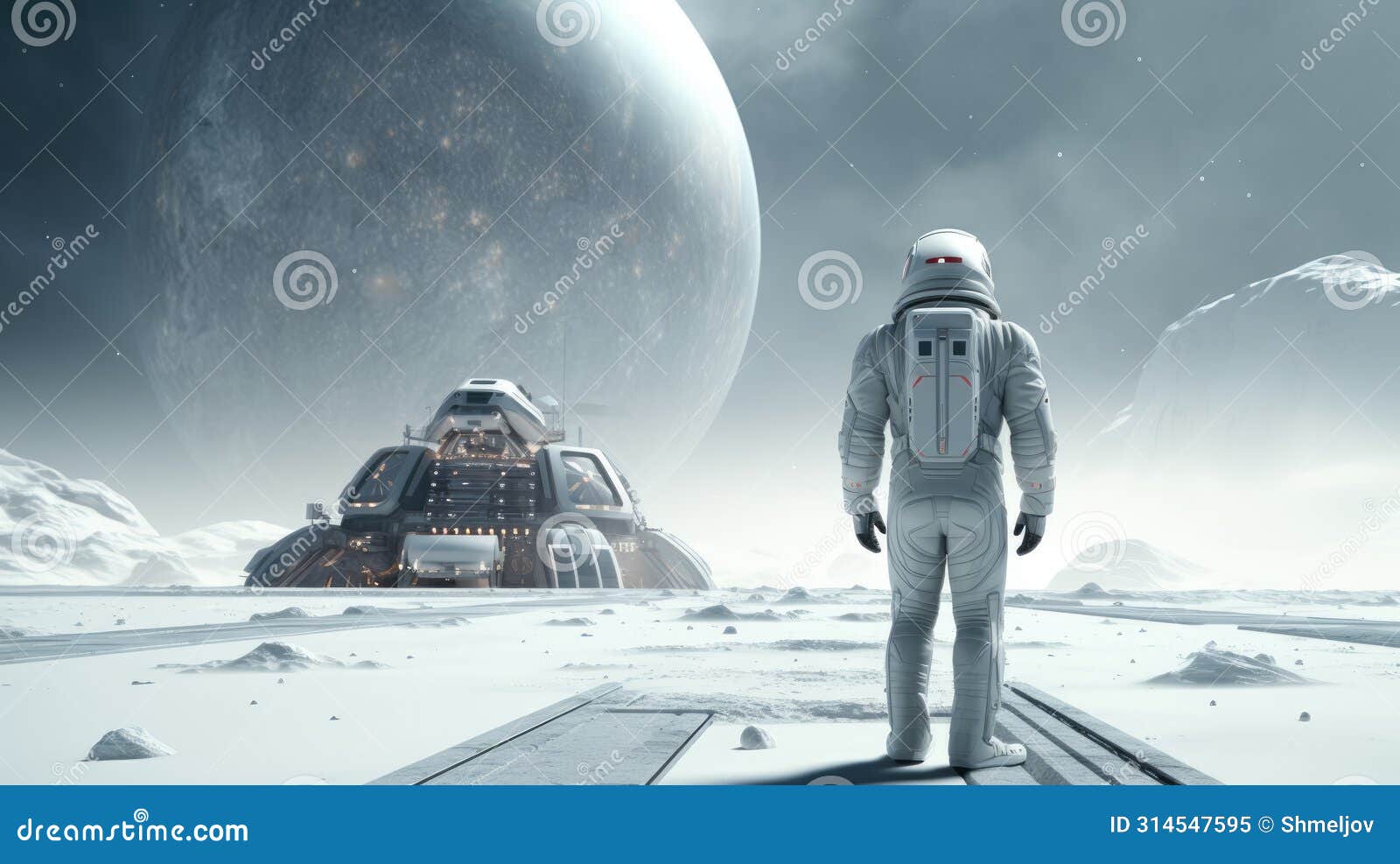Astronaut Exploring an Exoplanet. Sci-fi Colonist in Spacesuit Walks on ...
