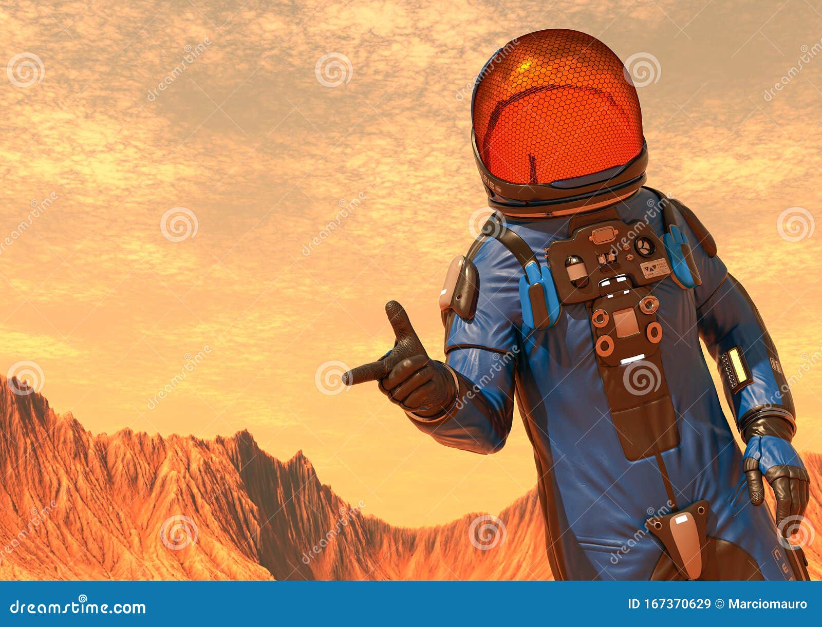 Astronaut Exploring Mars with Copy Space Stock Illustration ...