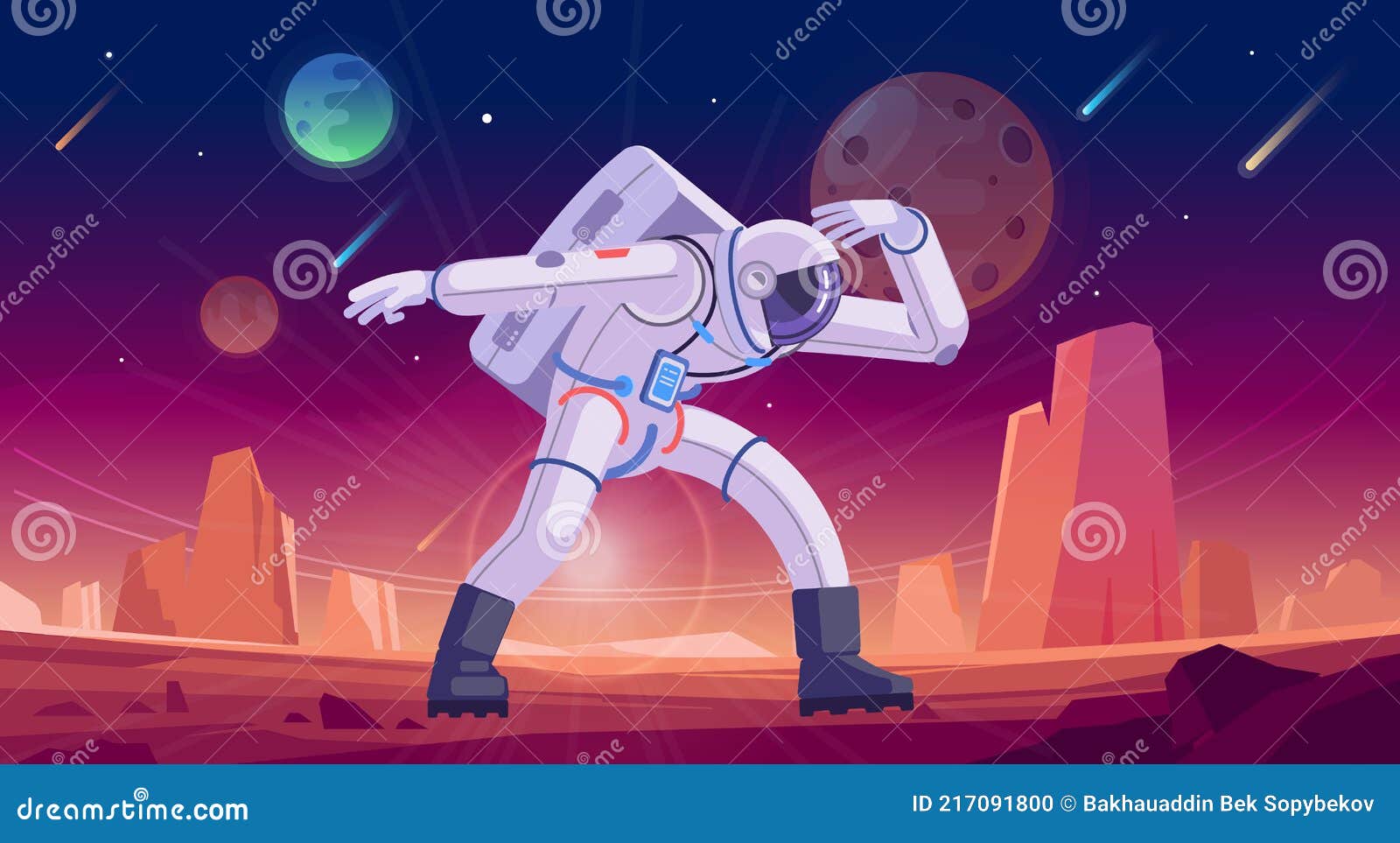 Astronaut Exploring Outer Space. Cosmonaut in Space Suit Performing ... Astronaut Exploring Outer Space. Cosmonaut in Space Suit Performing ...