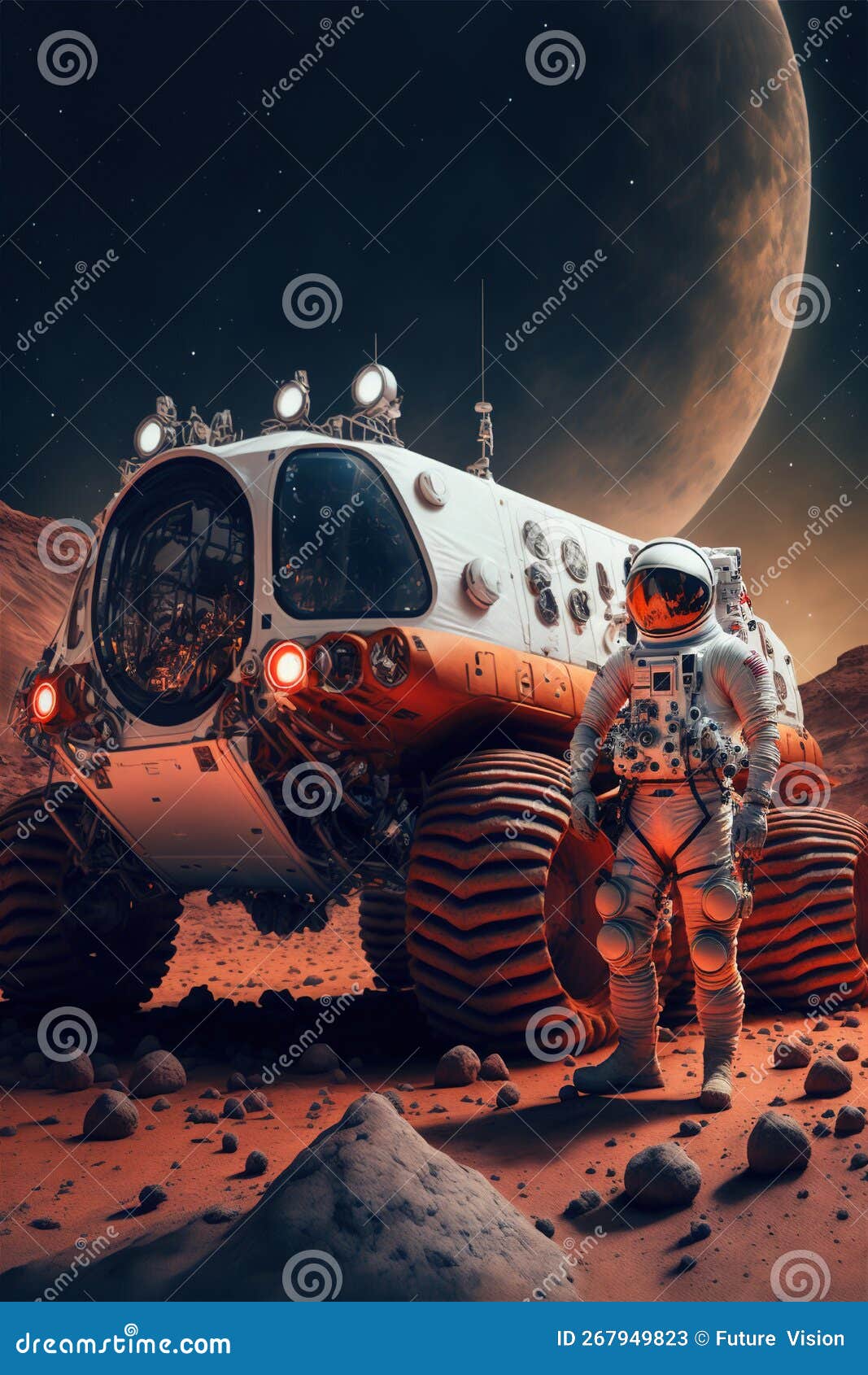 Astronaut Exploring Planet Mars with Space Vehicle, Created Using ...