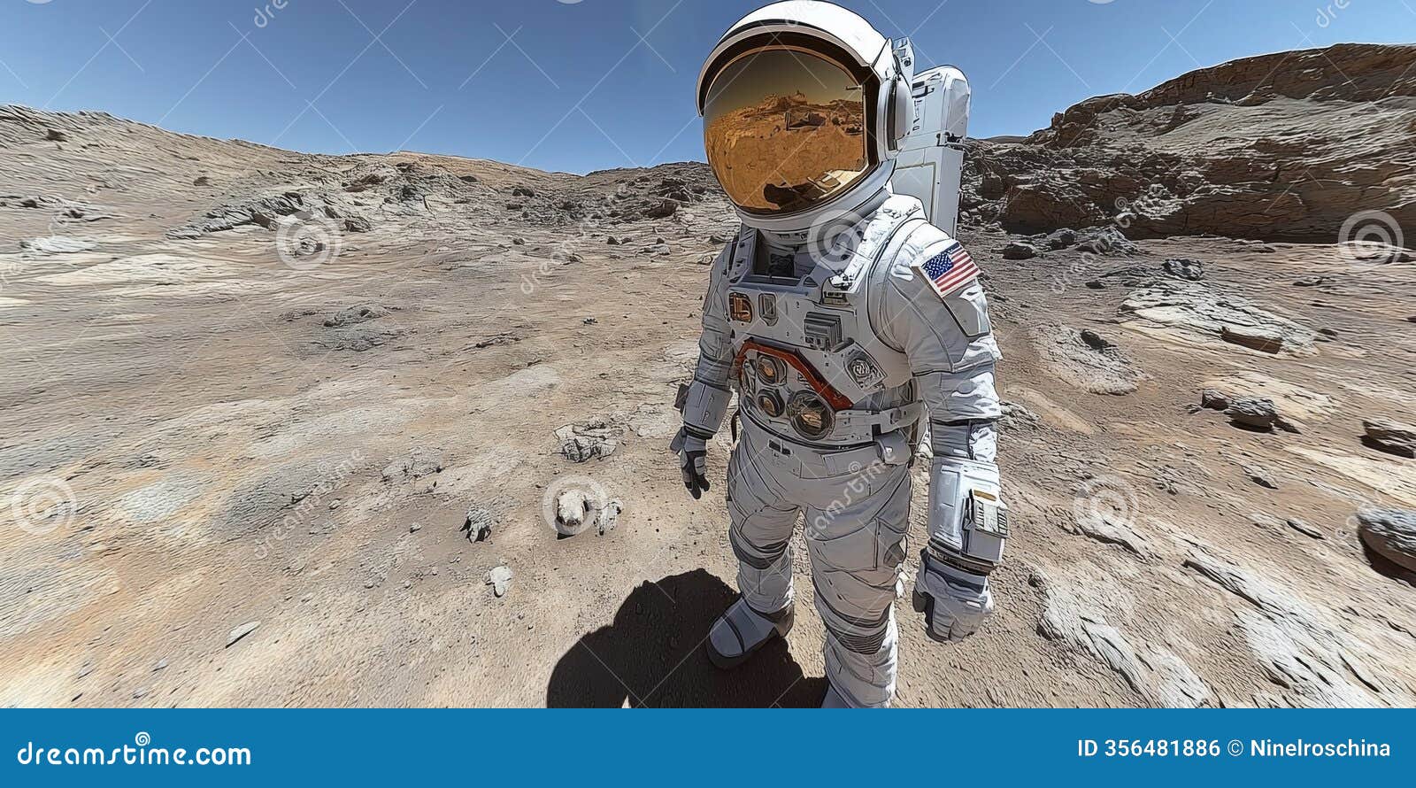 Astronaut Exploring Rocky Terrain on a Distant Planet in a Simulation ...