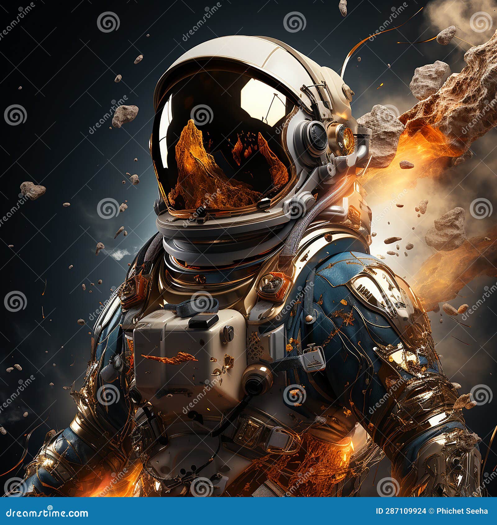 Astronaut in Explosion Firer Background Abstract Design Space and ...