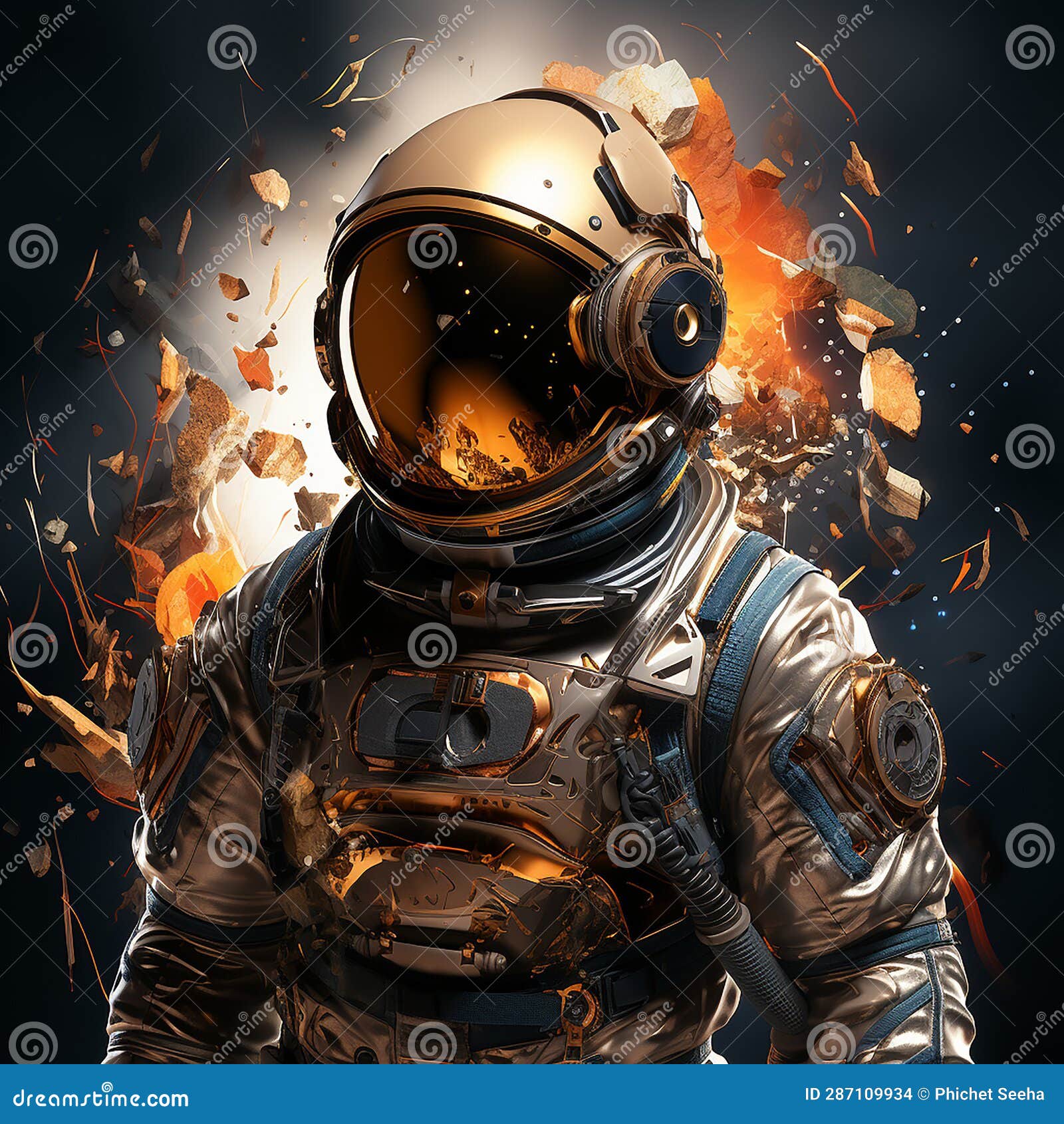 Astronaut in Explosion Firer Background Abstract Design Space and ...