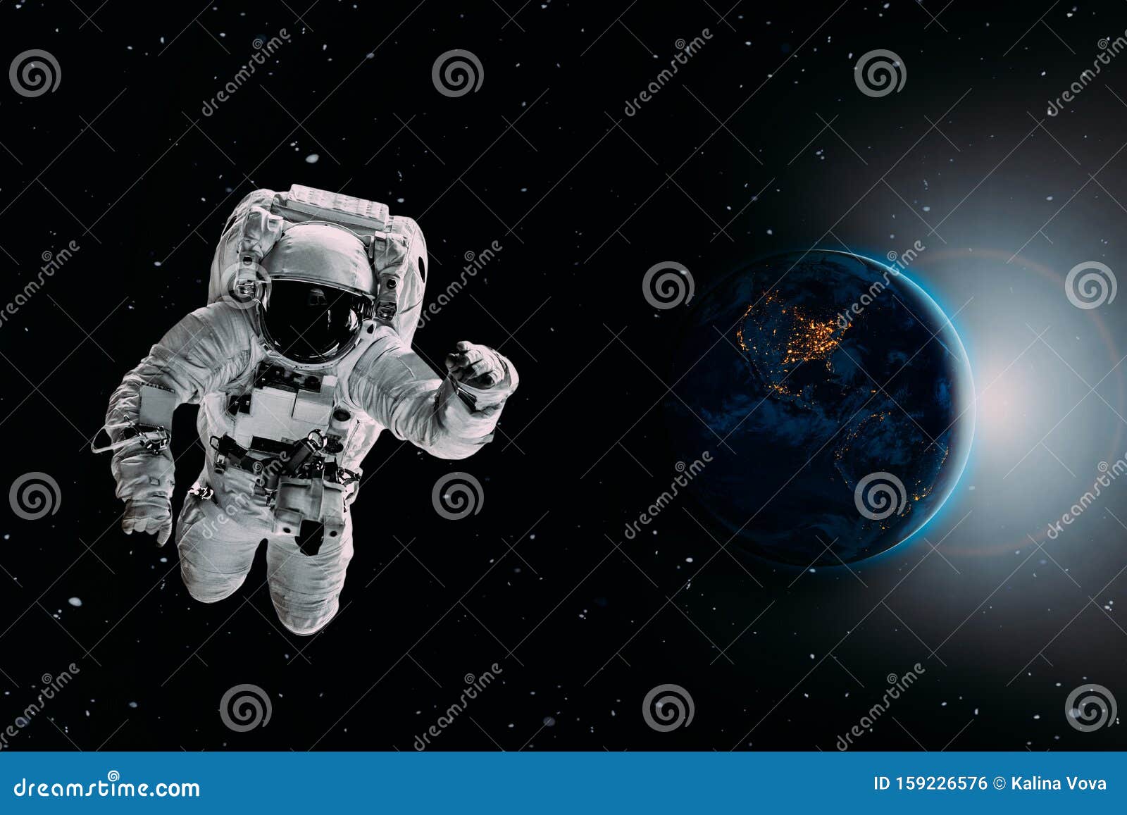 Astronaut Flies Over the Earth in Space. Stock Photo - Image of flies ... Astronaut Flies Over the Earth in Space. Stock Photo - Image of flies ...