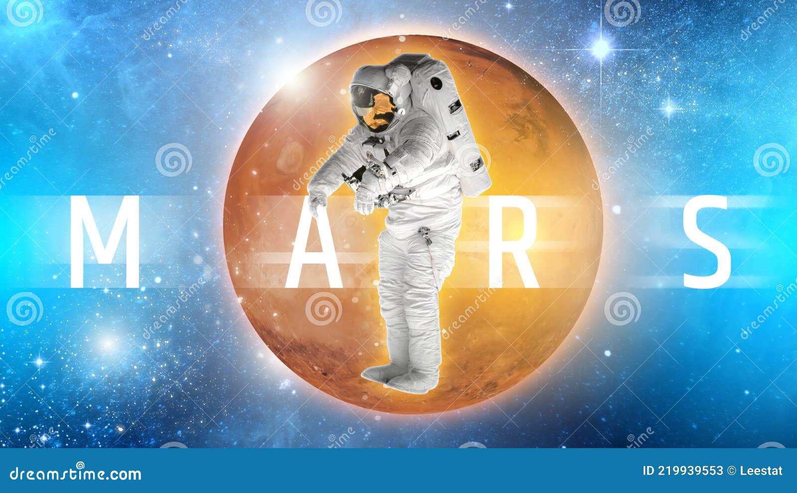 Astronaut Float in Outer Space Over of the Planet Mars on the ...