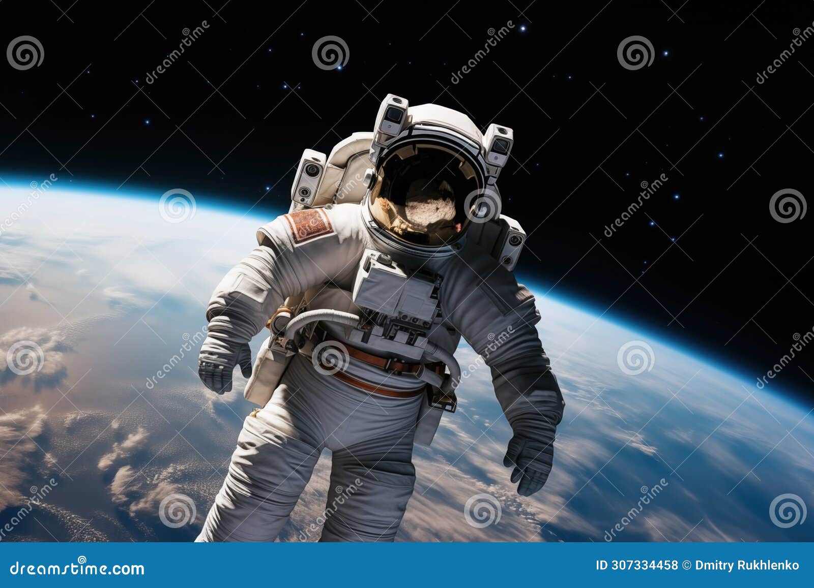 Astronaut Floating Above Earth in Space Stock Photo - Image of planet ...