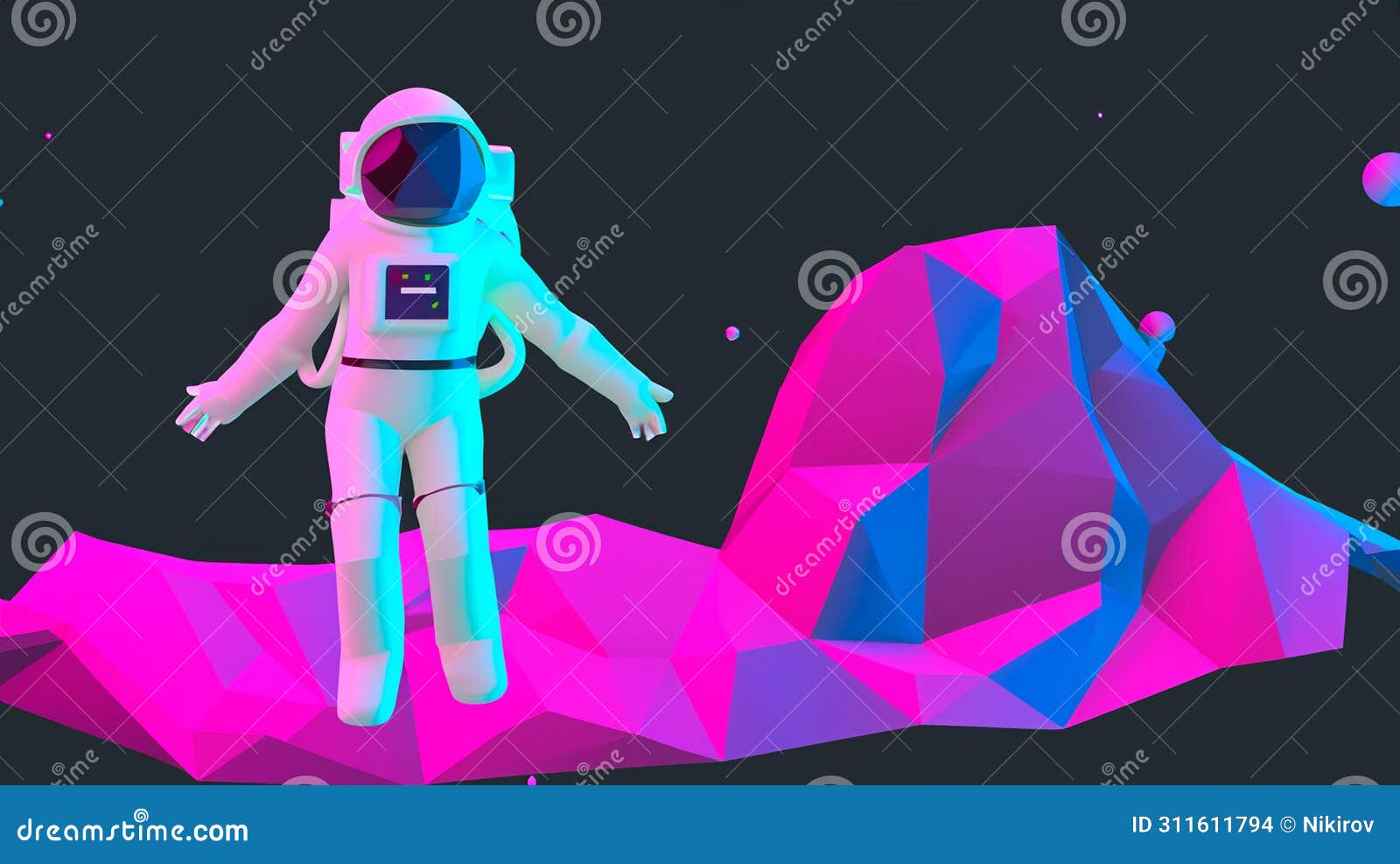Astronaut Floating in the Metaverse, Low Poly 3d Image Neon Theme, 3d ...