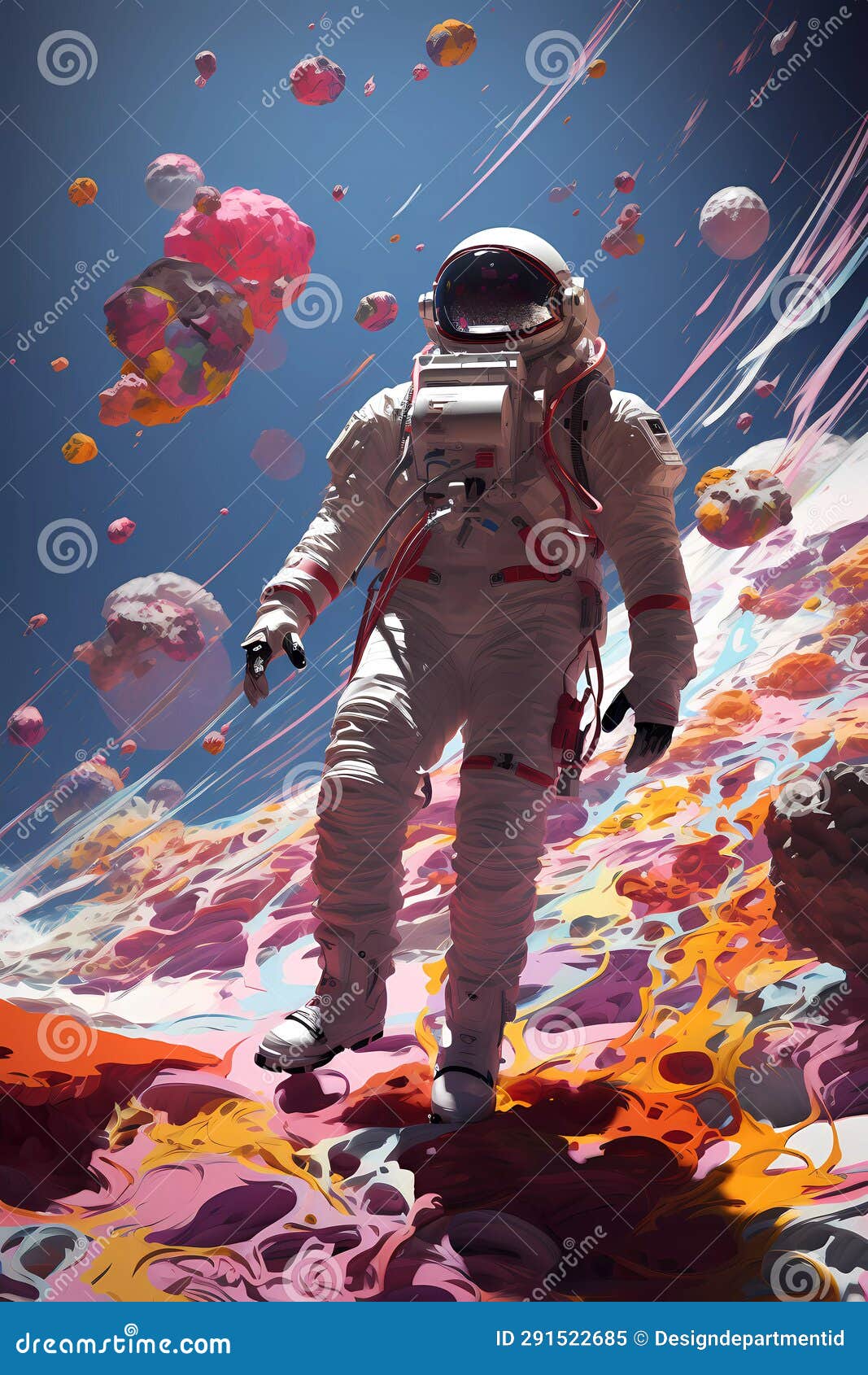 Astronaut with Floating Objects. Astronomical Galaxy Space Stock ...