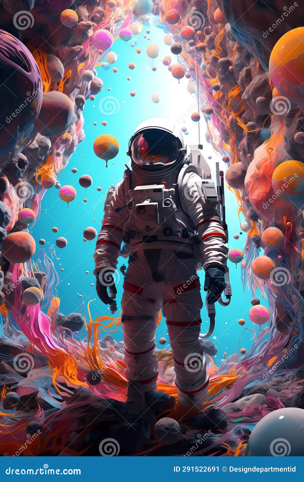 Astronaut with Floating Objects. Astronomical Galaxy Space Stock ...