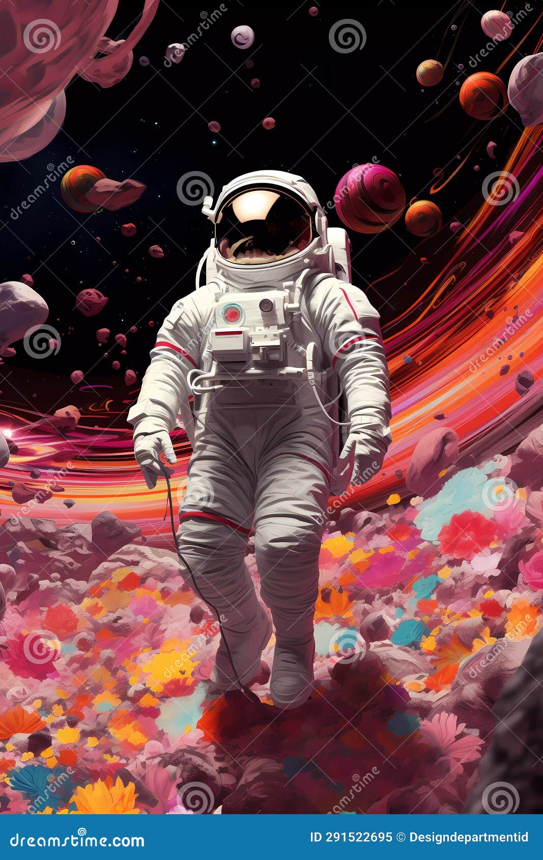 Astronaut with Floating Objects. Astronomical Galaxy Space Stock ...