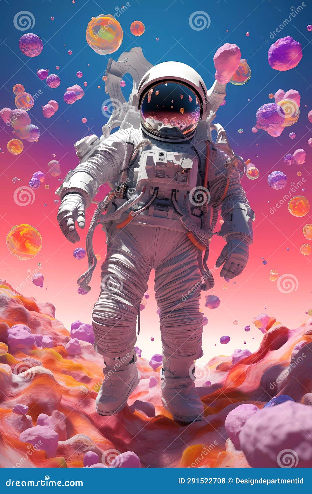 Astronaut with Floating Objects. Astronomical Galaxy Space Stock ...