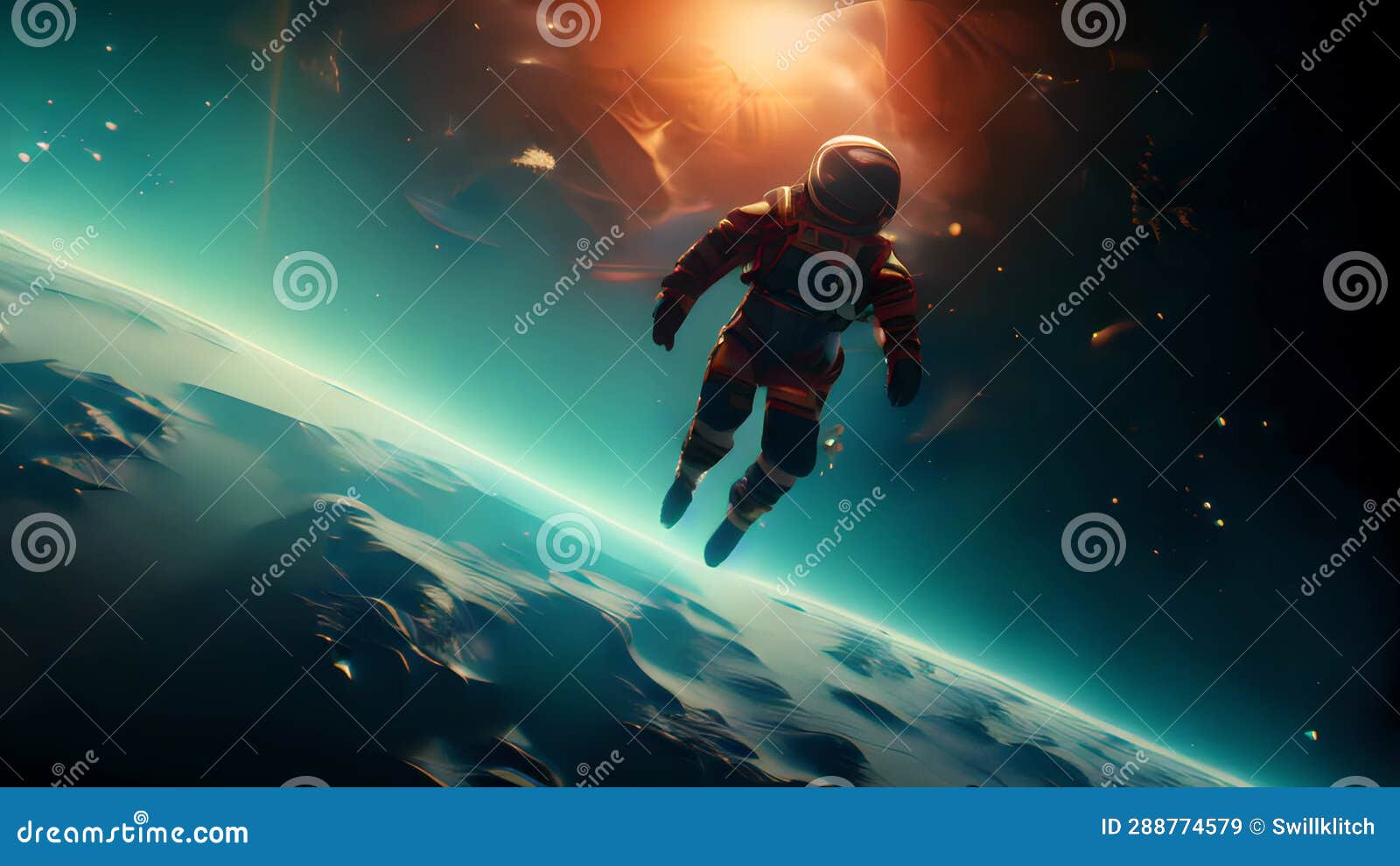 Astronaut Floating in Outer Space. Science and Technology Scene with ...