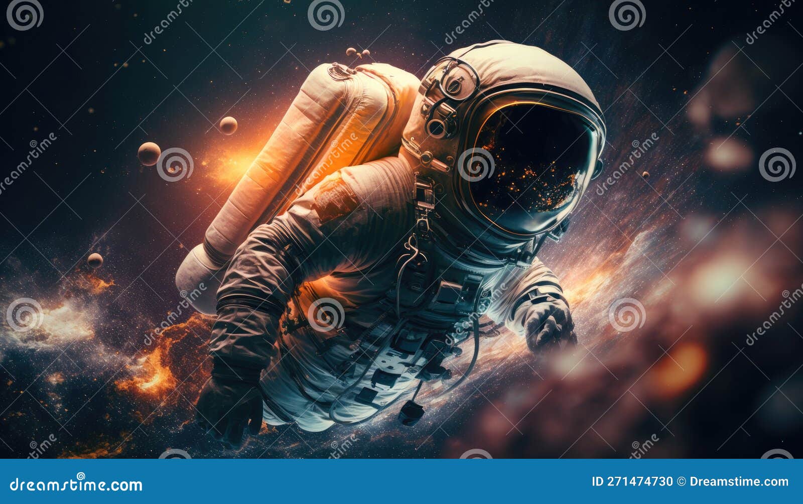 Astronaut Floating in Outer Space. Zero Gravity Alien Spacesuit in ...