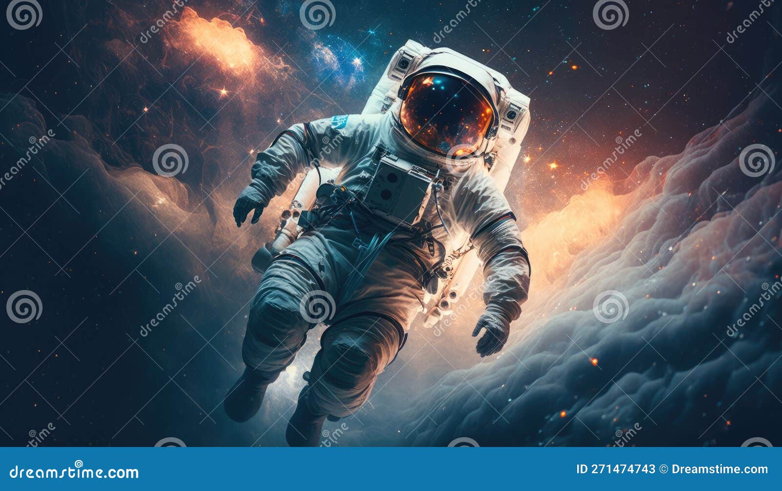 Astronaut Floating in Outer Space. Zero Gravity Alien Spacesuit in ...