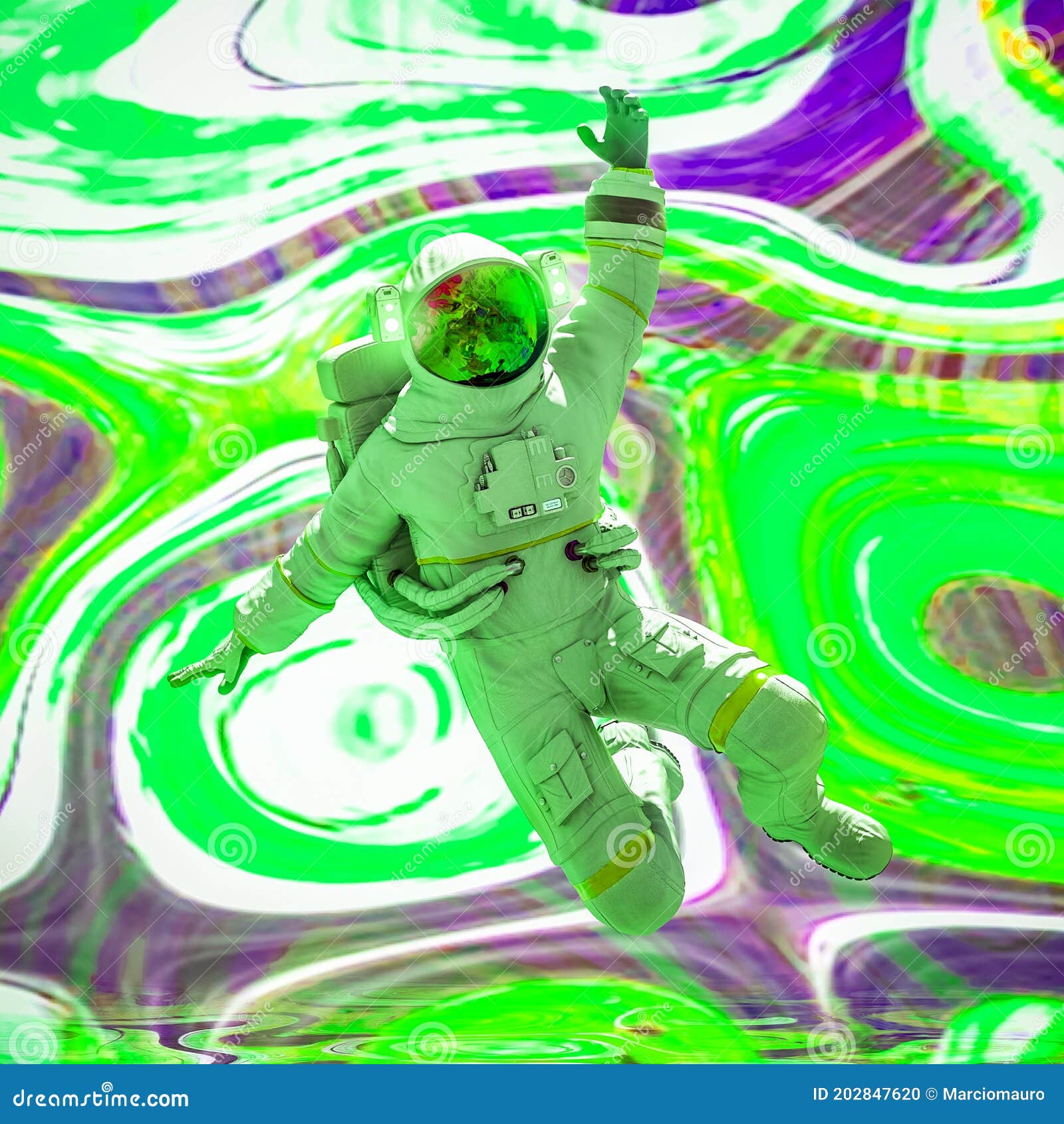Astronaut Floating in a Psychedelic Background Stock Illustration ...