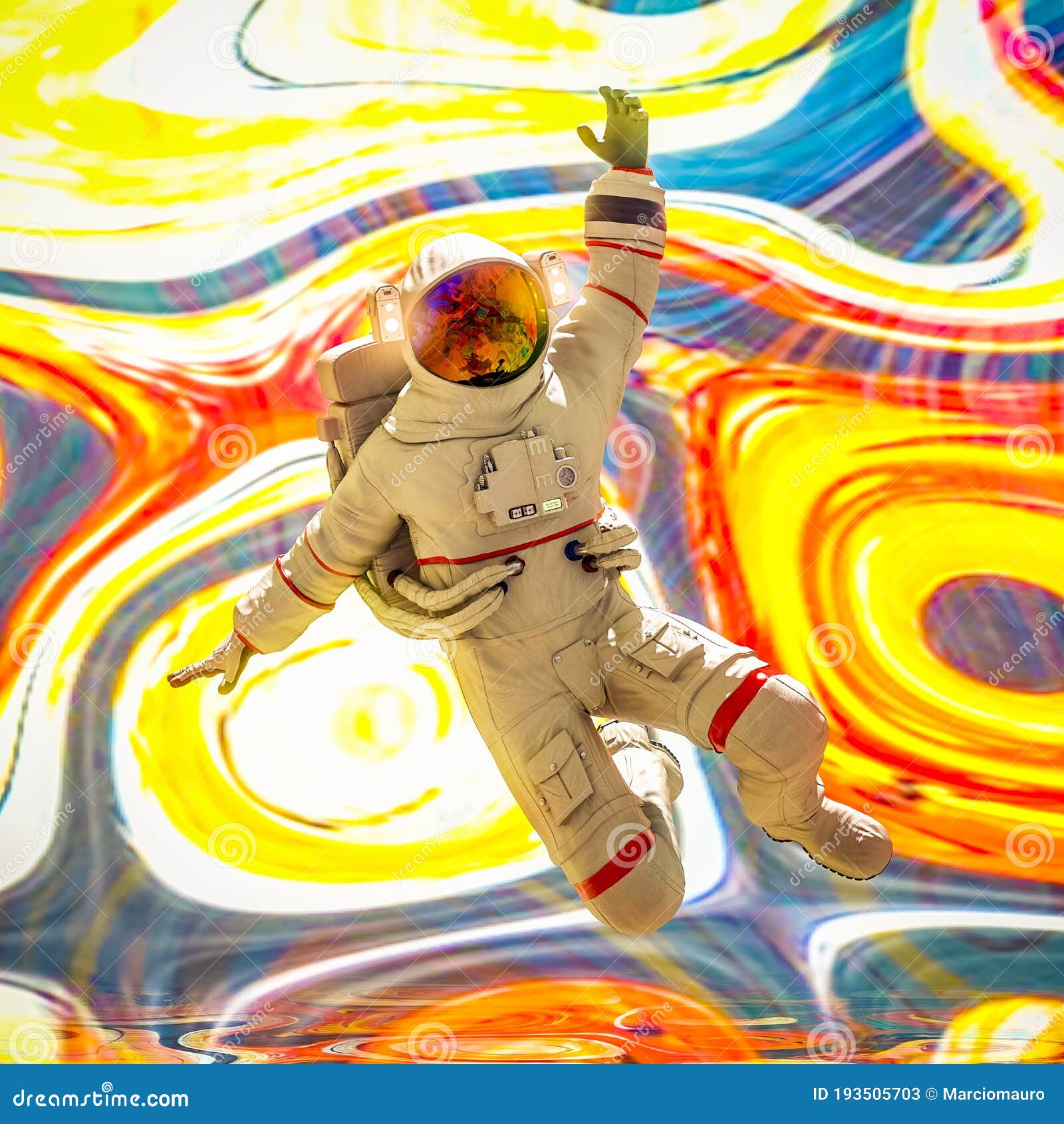 Astronaut Floating in a Psychedelic Background Stock Illustration ...