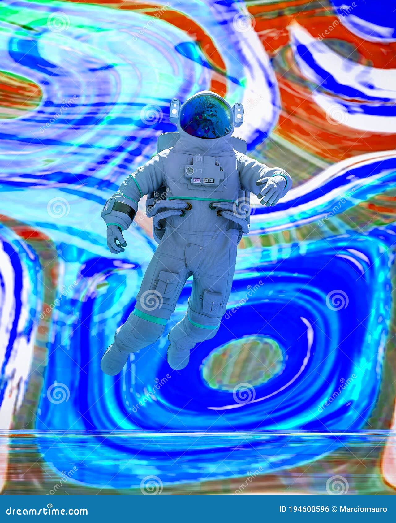 Astronaut is Floating in a Psychedelic Background Stock Illustration ...
