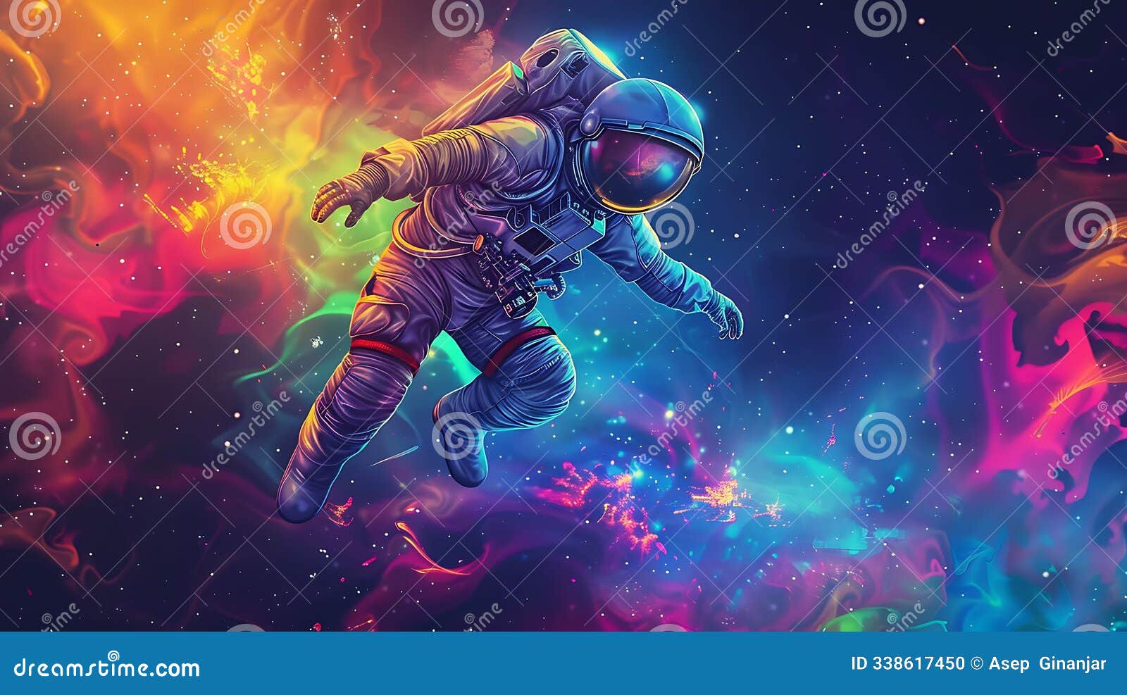 Astronaut Floating in a Psychedelic Universe Stock Illustration ...