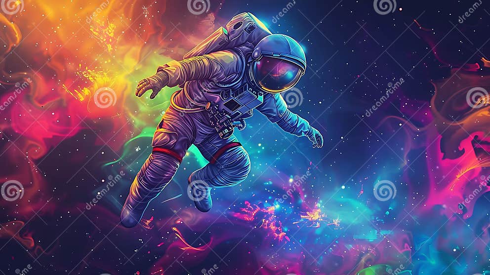 Astronaut Floating in a Psychedelic Universe Stock Illustration ...