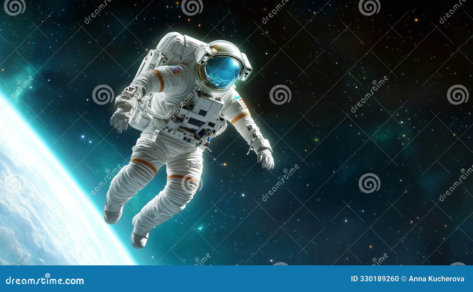 Astronaut Floating in Space Above Earth, with Stars in the Background ... Astronaut Floating in Space Above Earth, with Stars in the Background ...