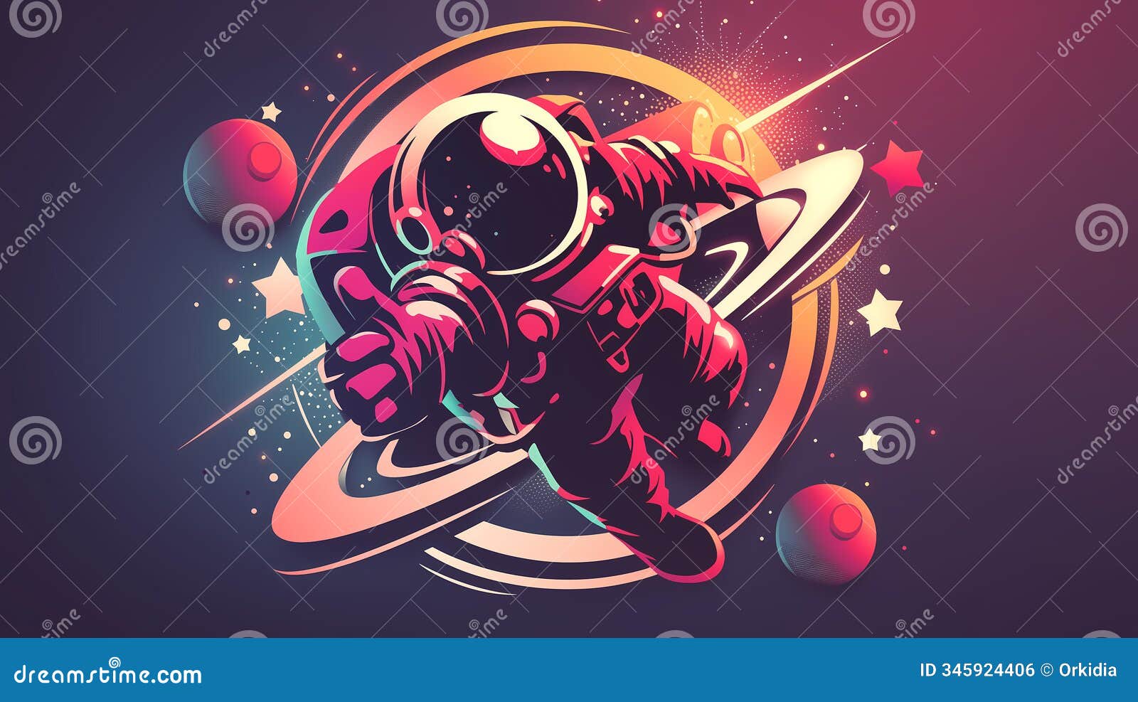 An Astronaut Floating in Space Galaxy, Neon Colors Stock Illustration ...