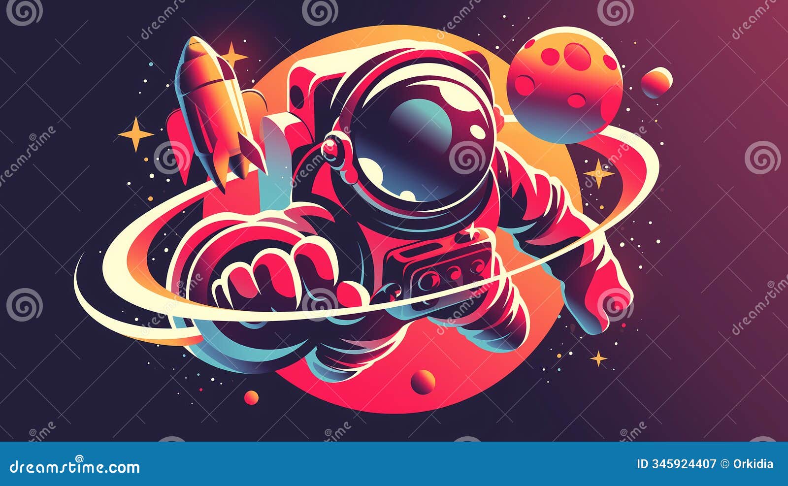 An Astronaut Floating in Space Galaxy, Neon Colors Stock Illustration ...