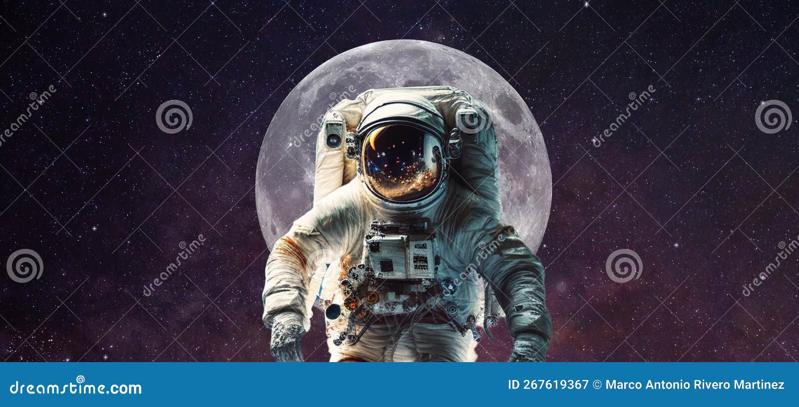 Astronaut Floating In Space With Moon Background Royalty-Free Stock ...