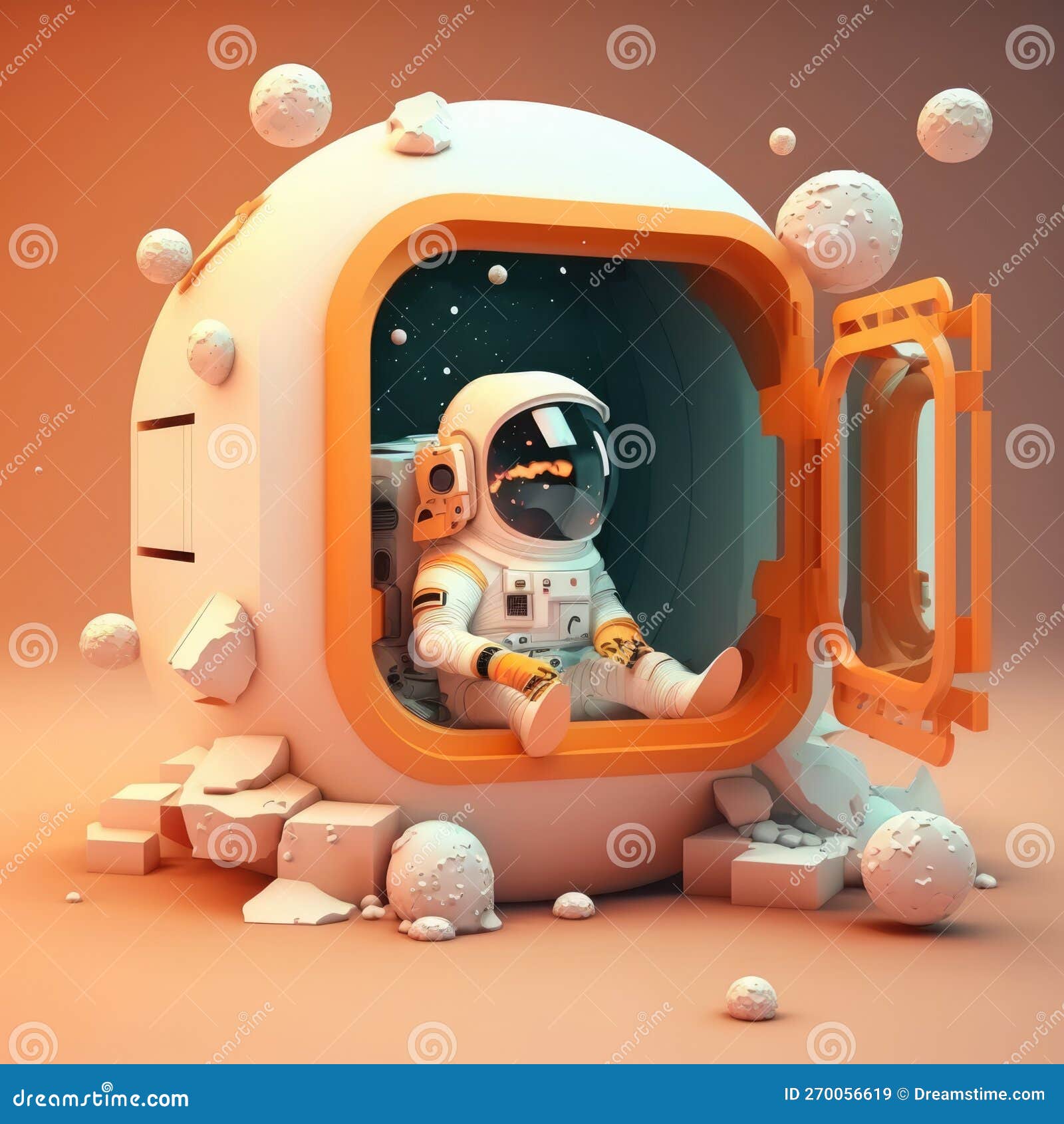 Astronaut Floating in a Space Station, with a Space Helmet Digital ...
