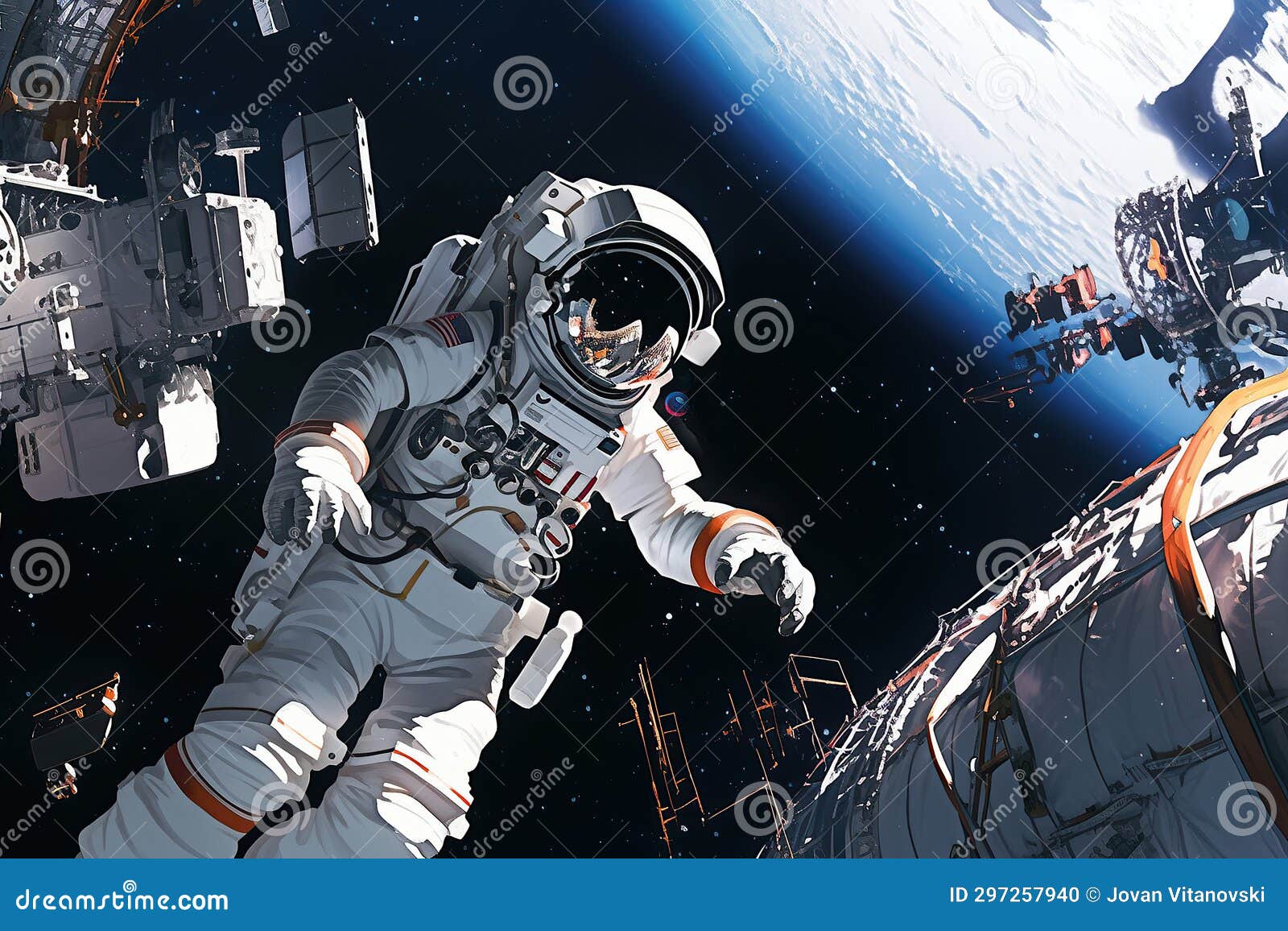 An Astronaut Floating through Space Stock Illustration - Illustration ...