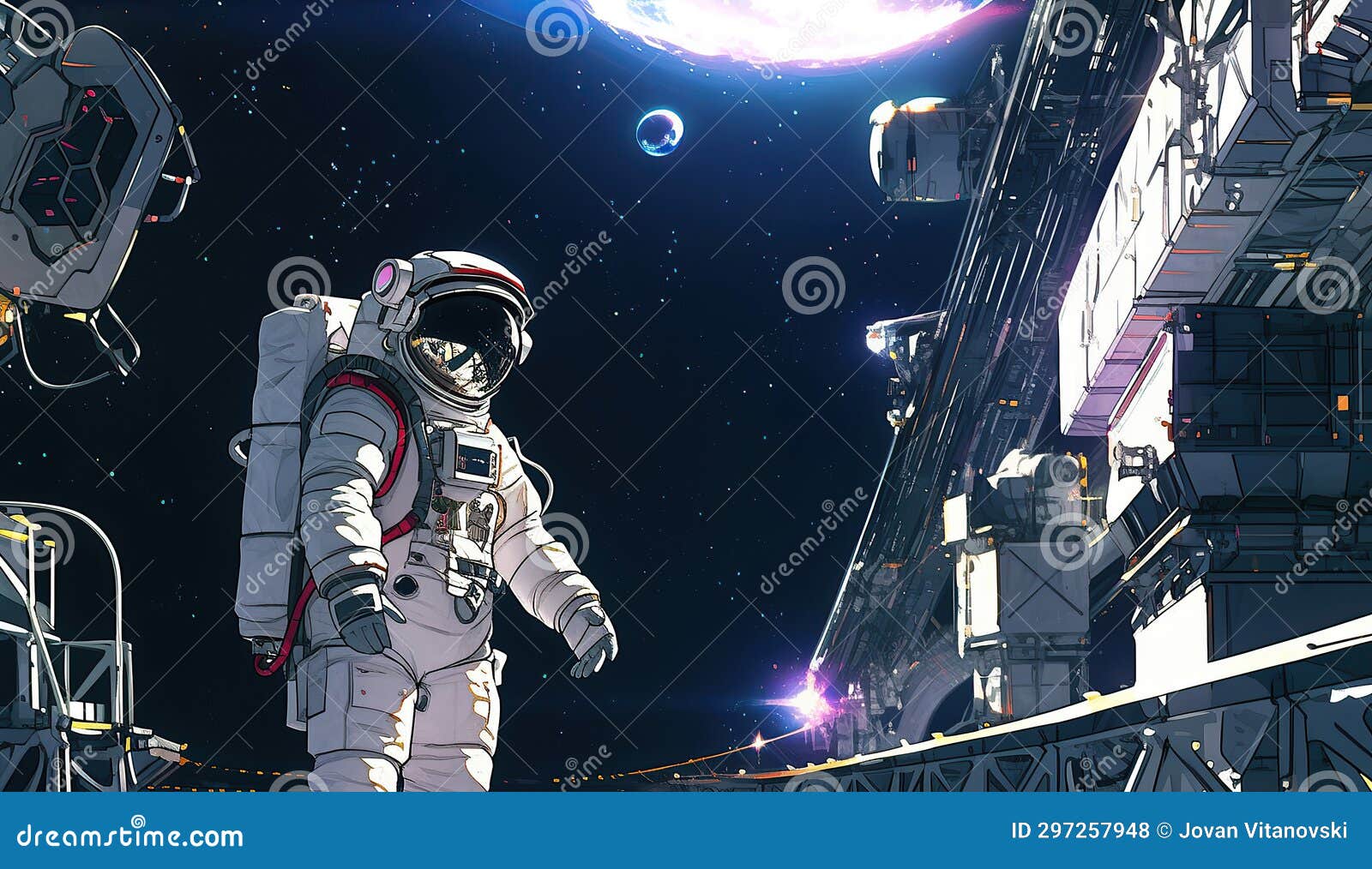 An Astronaut Floating through Space Stock Illustration - Illustration ...