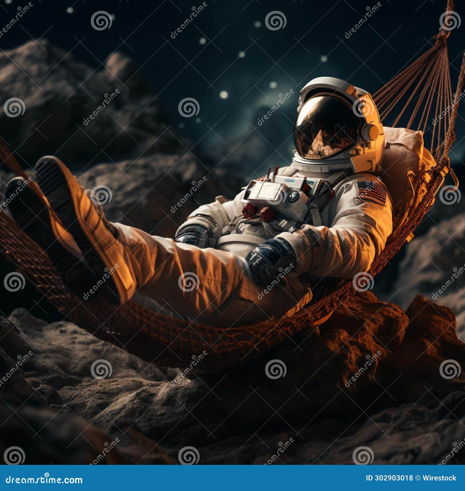 Astronaut Floating in a Swing Chair in Front of a Beautiful Starry ...