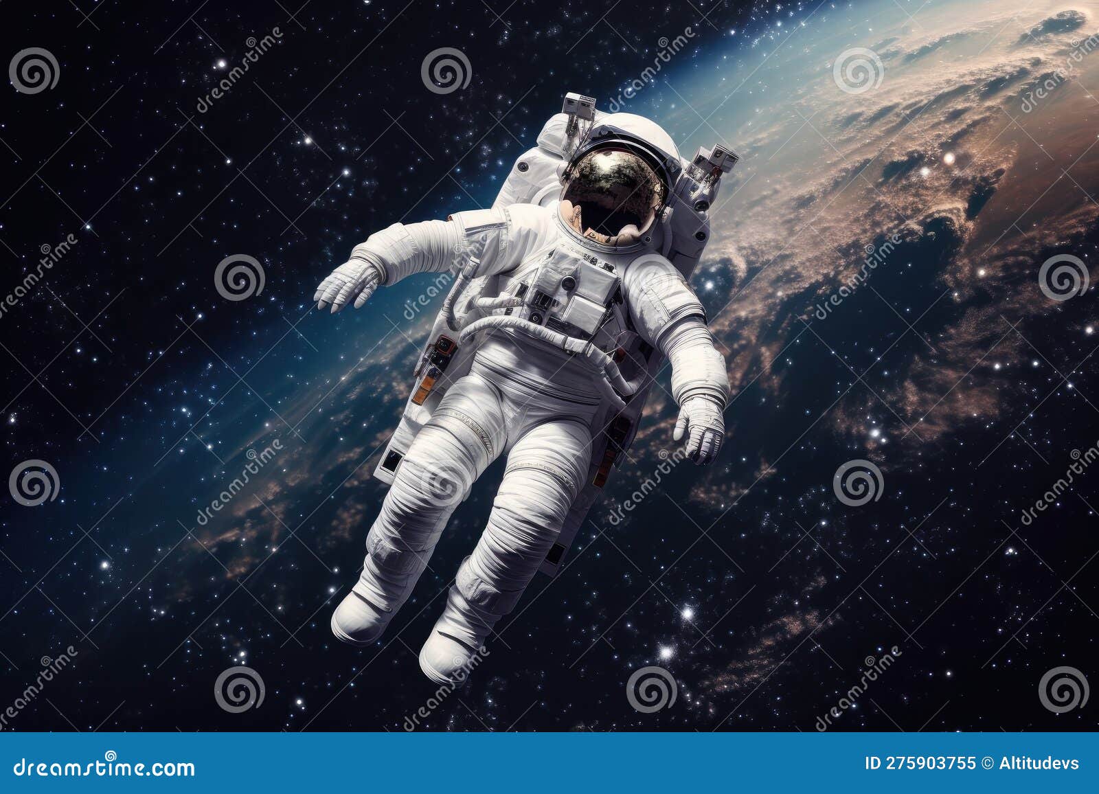 Astronaut Floating in the Vastness of Outer Space, Surrounded by Stars ...