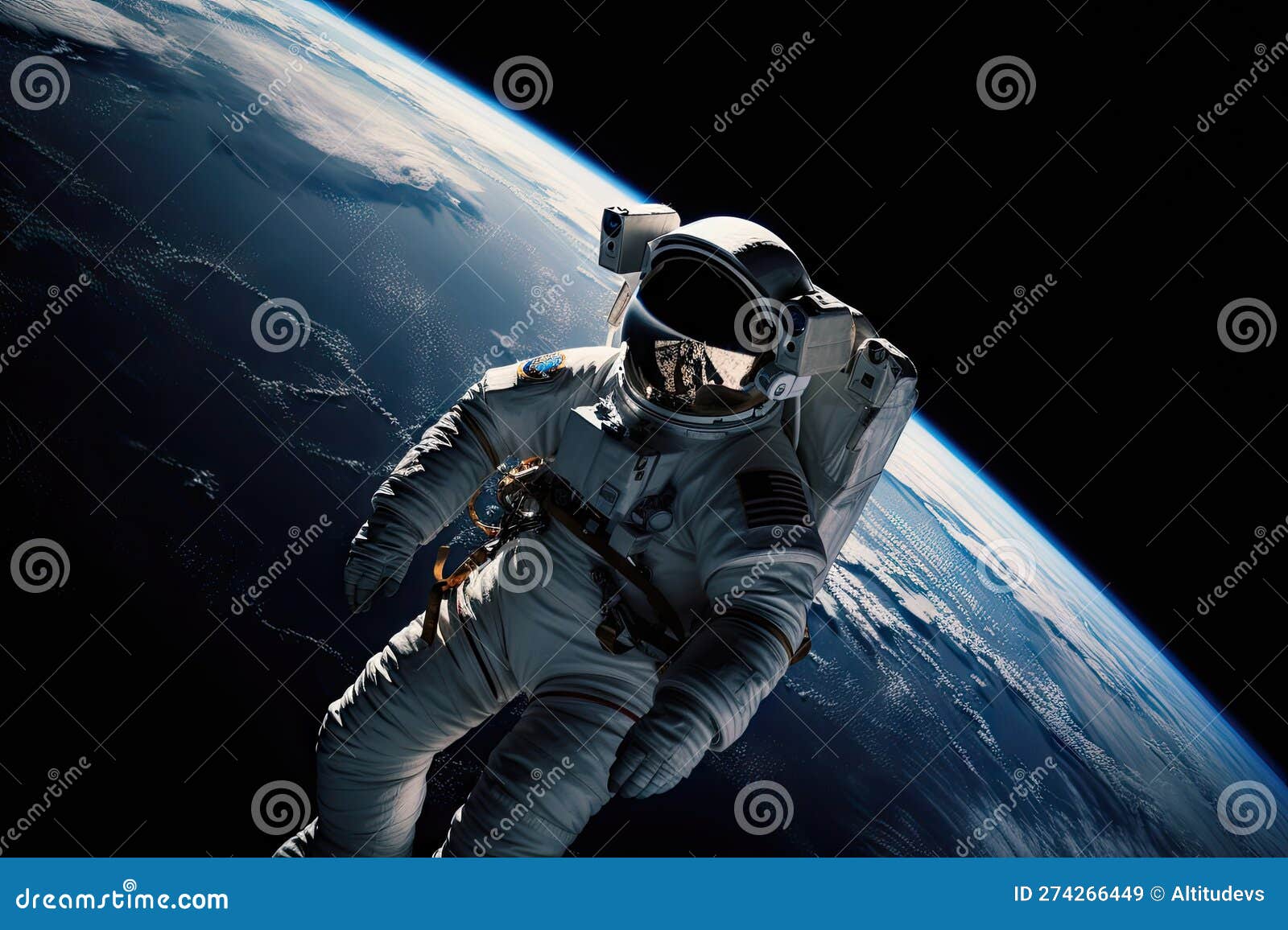 Astronaut, Floating in the Void of Space, with Earth Visible in the ...