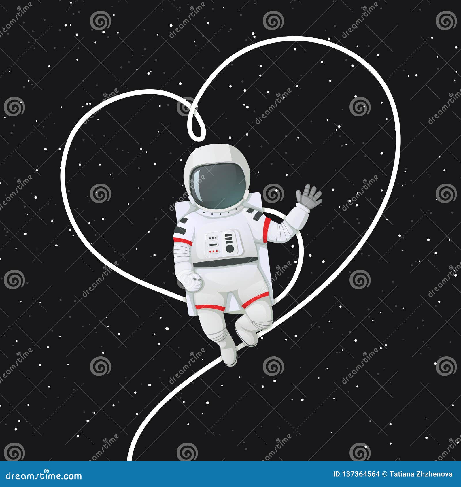 Astronaut Floating and Waving a Hand with His Tether Outlining the ... Astronaut Floating and Waving a Hand with His Tether Outlining the ...