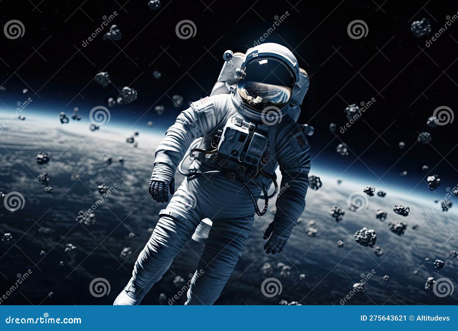 Astronaut Floating in the Weightless Environment of Outer Space, with ...
