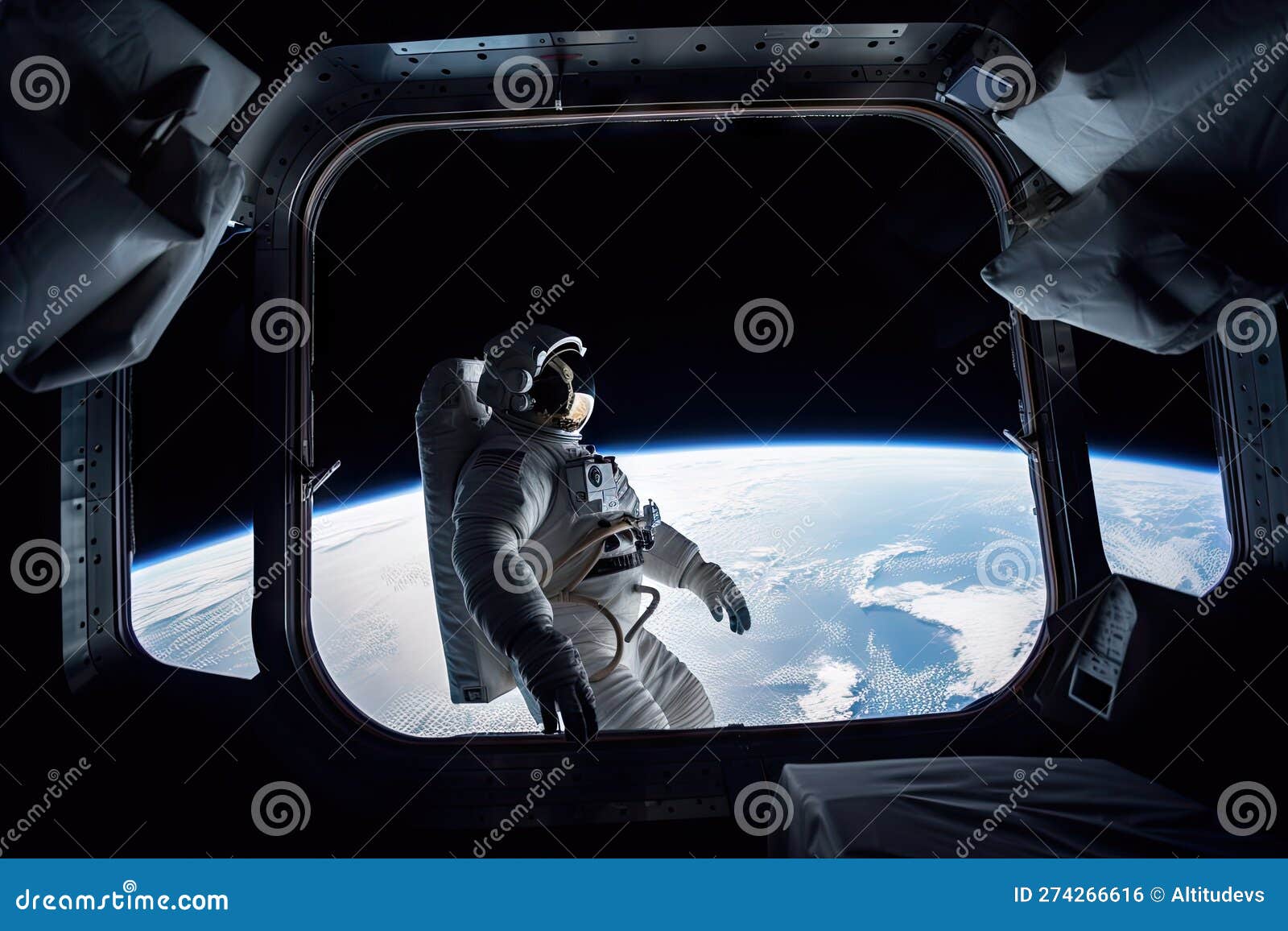 Astronaut, Floating in the Weightless Environment of Space, with View ...