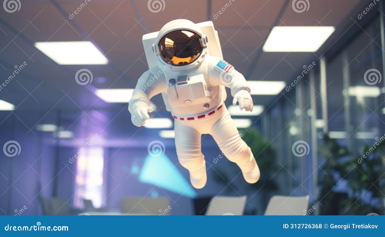 Astronaut Floating in Zero Gravity Office Space Stock Illustration ...