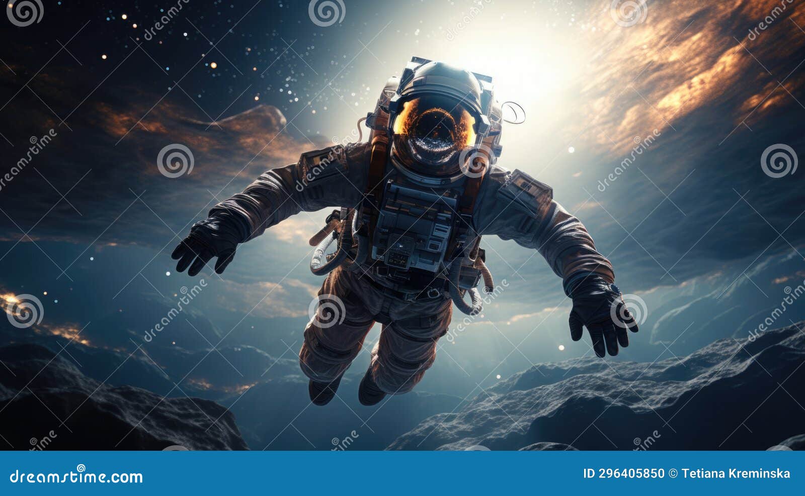 Astronaut Floating in Zero Gravity Outside a Space Station Stock Photo ...