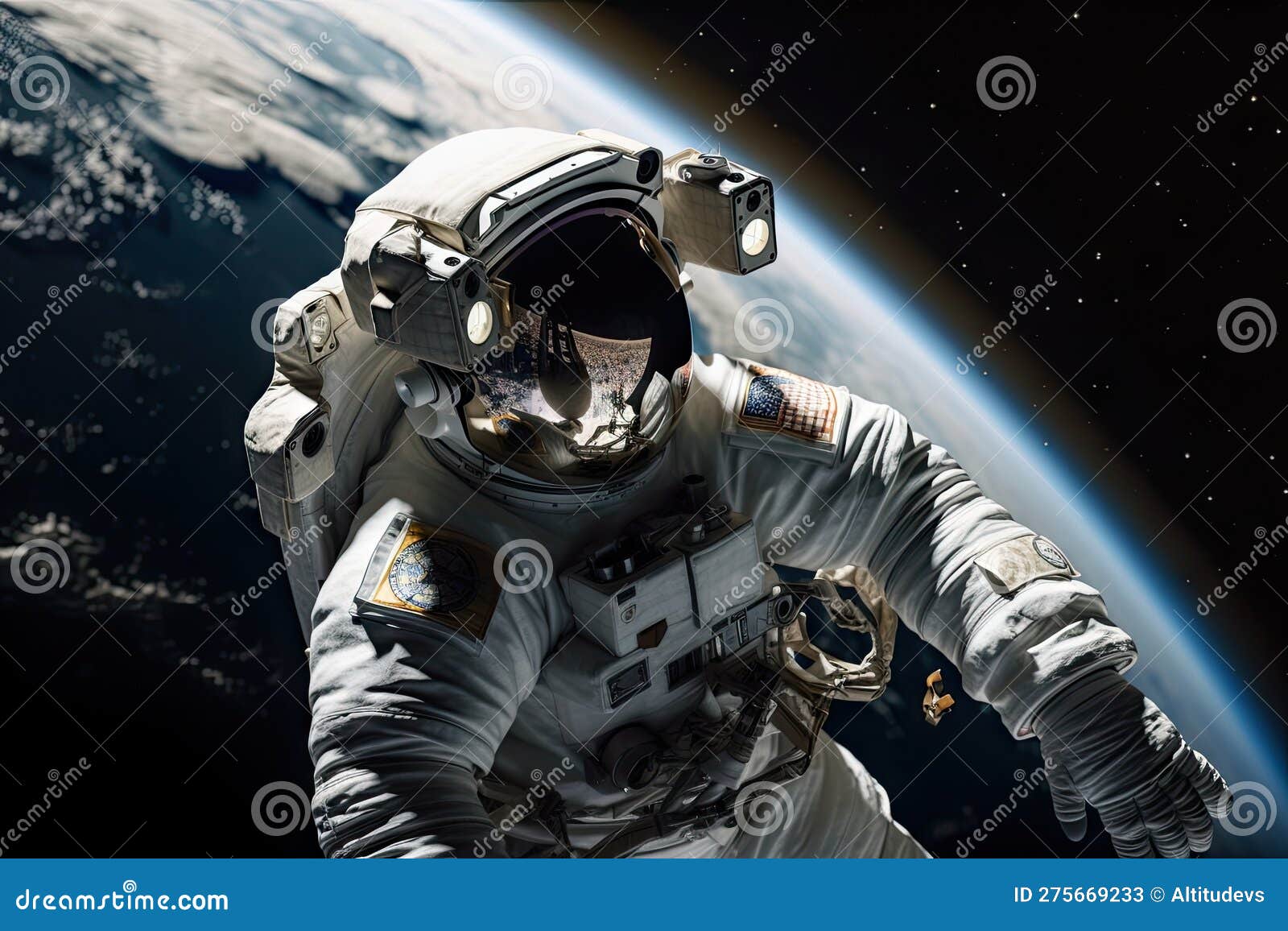 Astronaut, Floating in Zero Gravity of Space, with View of Celestial ...