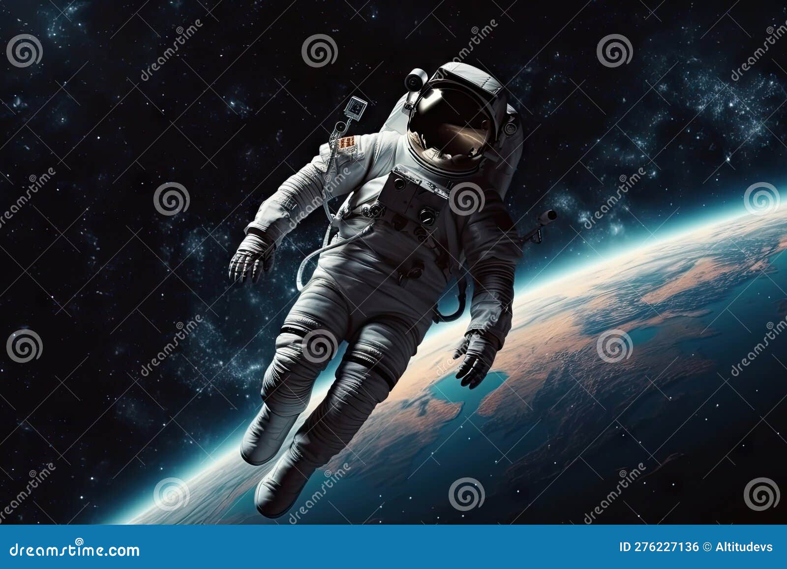 Astronaut, Floating in the Zero Gravity of Space, with View of Distant ...