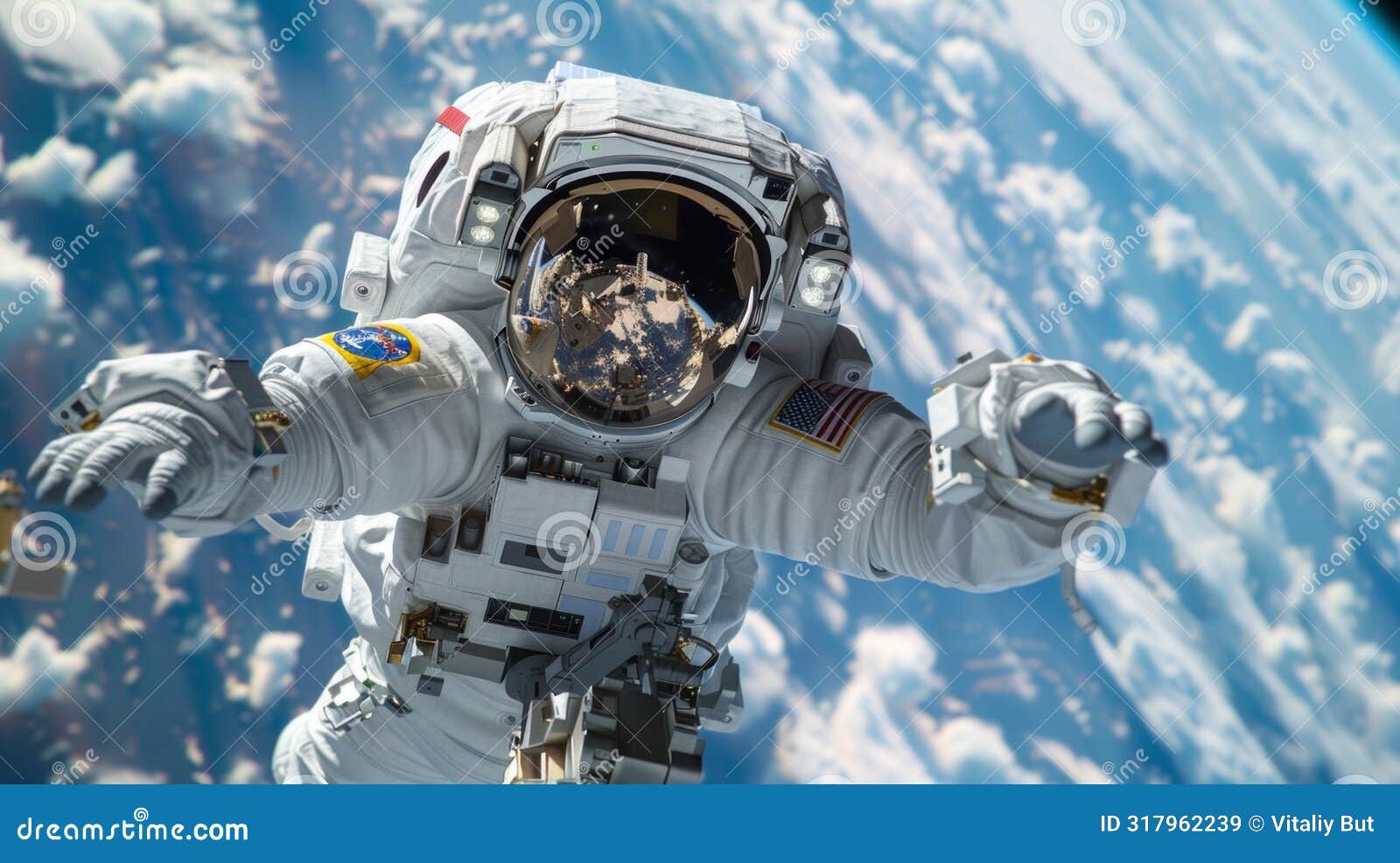 Astronaut Floating Above Earth Stock Image - Image of scientific ...