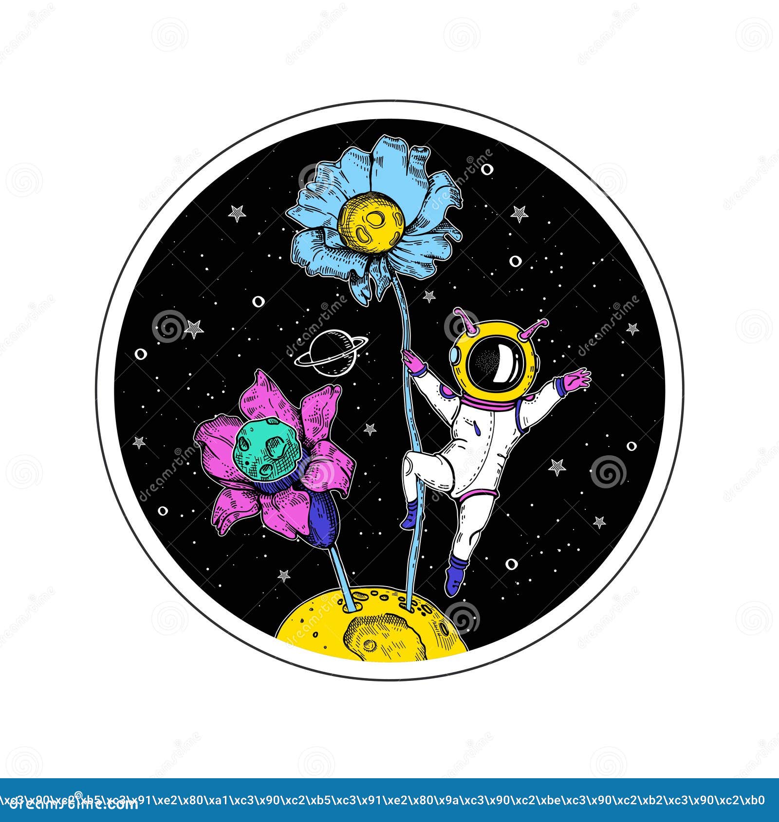 Astronaut, Flower and Planet. Pixie in Space. Space Print Stock Vector ...