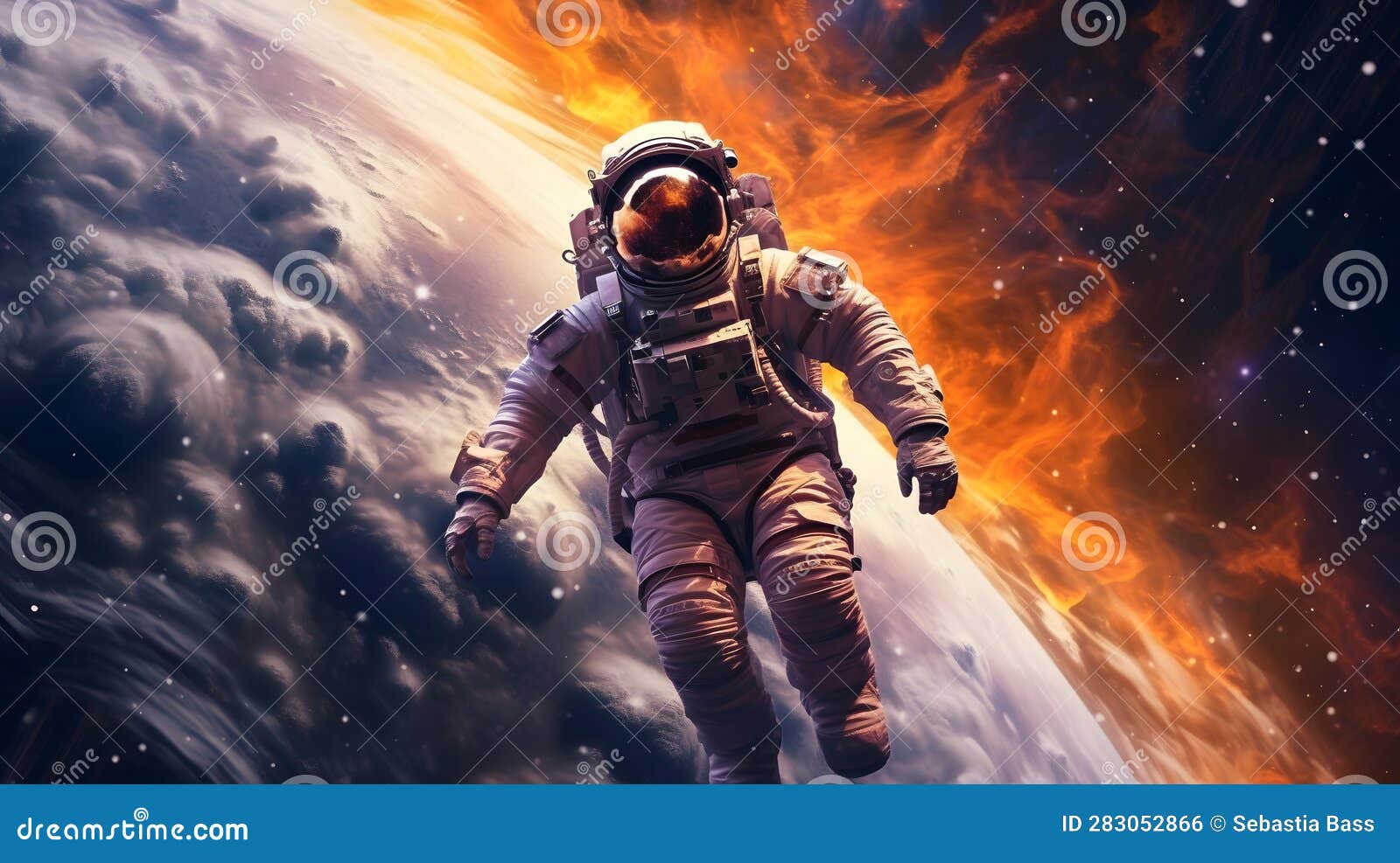 An Astronaut Flying in the Space. Stock Illustration - Illustration of ...