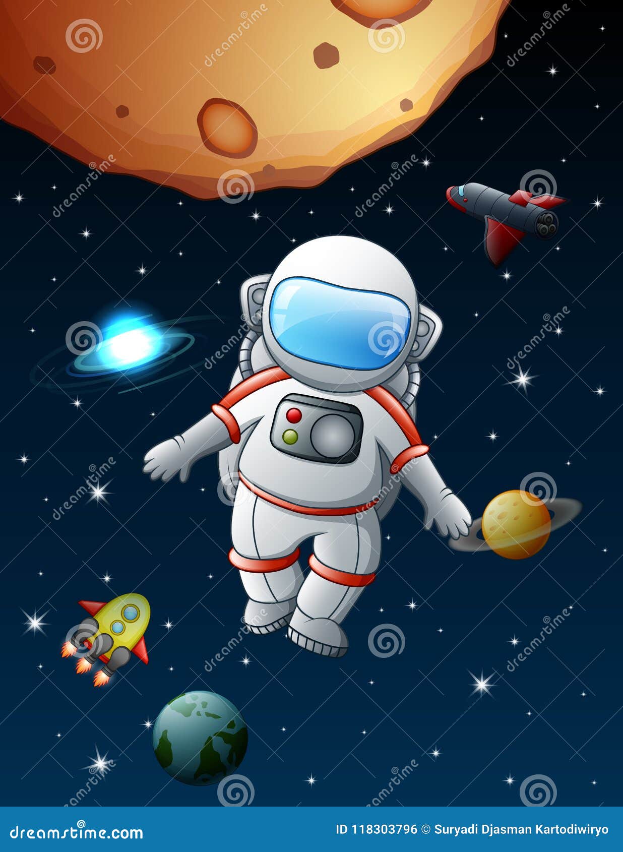 The Astronaut Flying in Space Stock Vector - Illustration of drawing ...