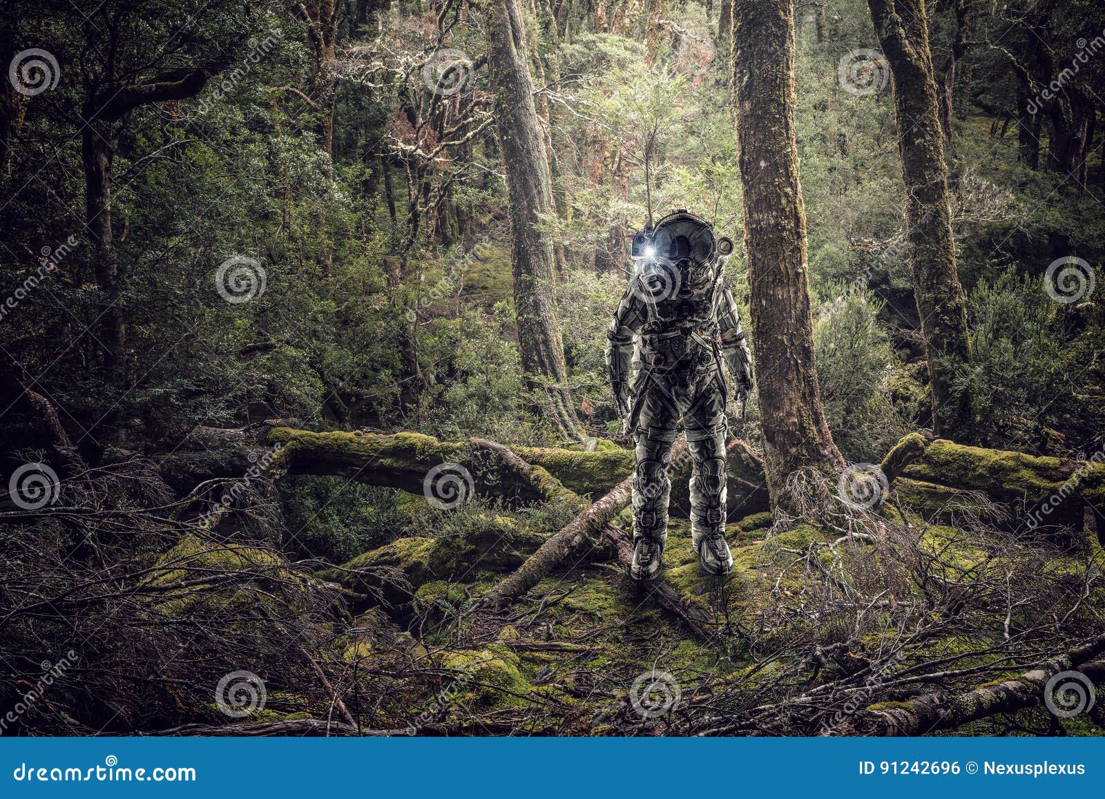 Astronaut in forest stock photo. Image of environmental - 91242696